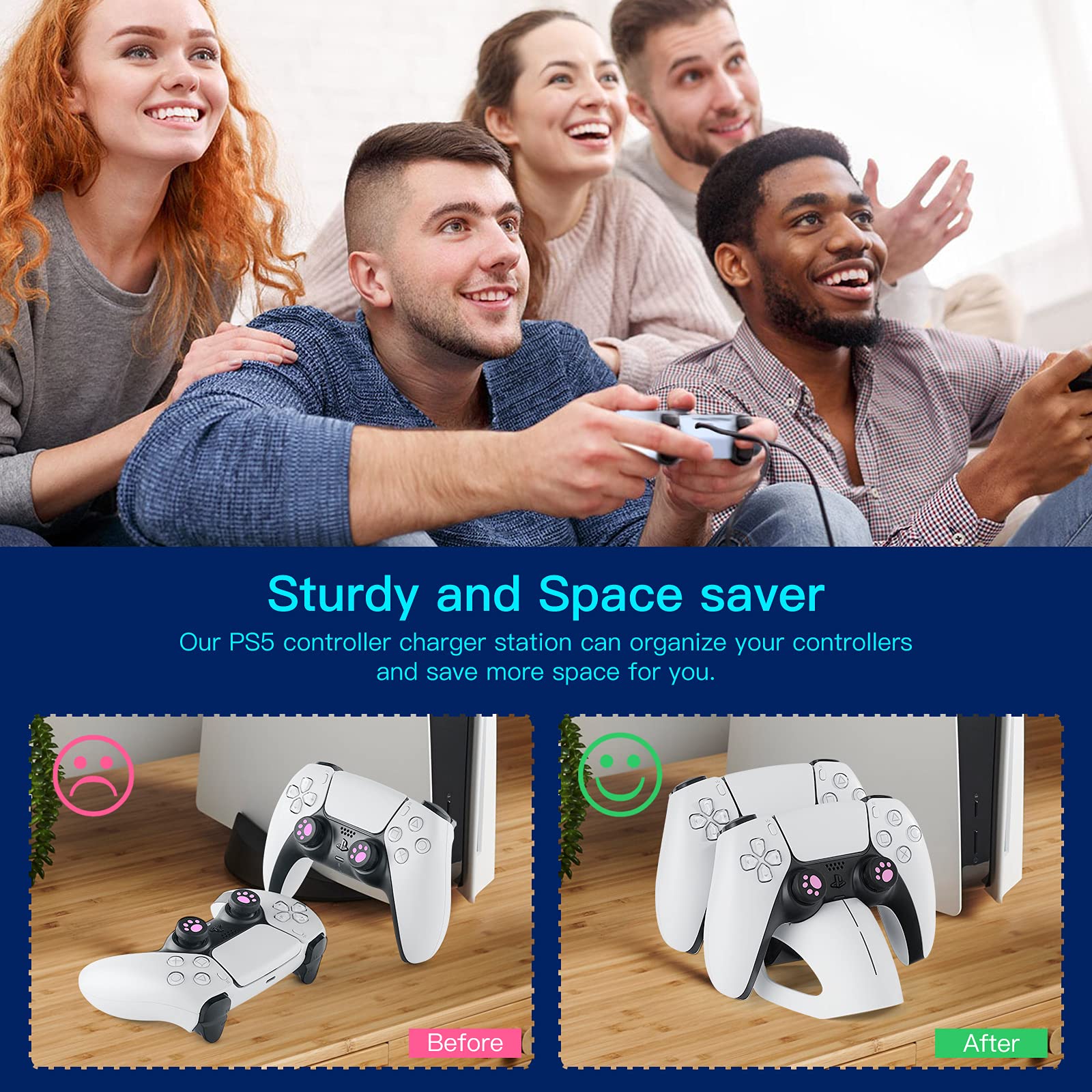 KINVOCA PS5 Controller Charger Station, High-Speed Charging Station for DualSense with LED Indicator, Charging Dock for PlayStation 5 Controllers - White