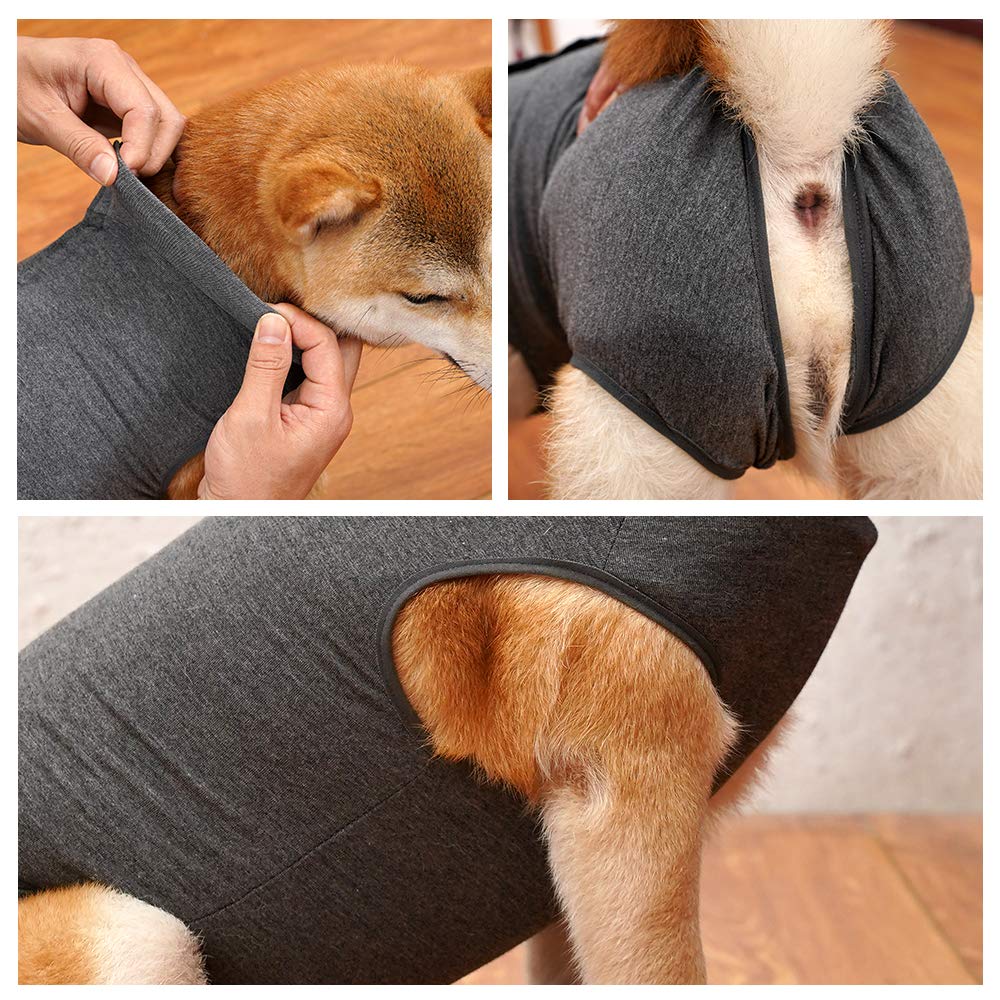 Dog Recovery Suit Abdominal Wound Puppy Surgical Clothes Post-Operative Vest Pet After Surgery Wear Substitute E-Collar & Cone(L, Grey)