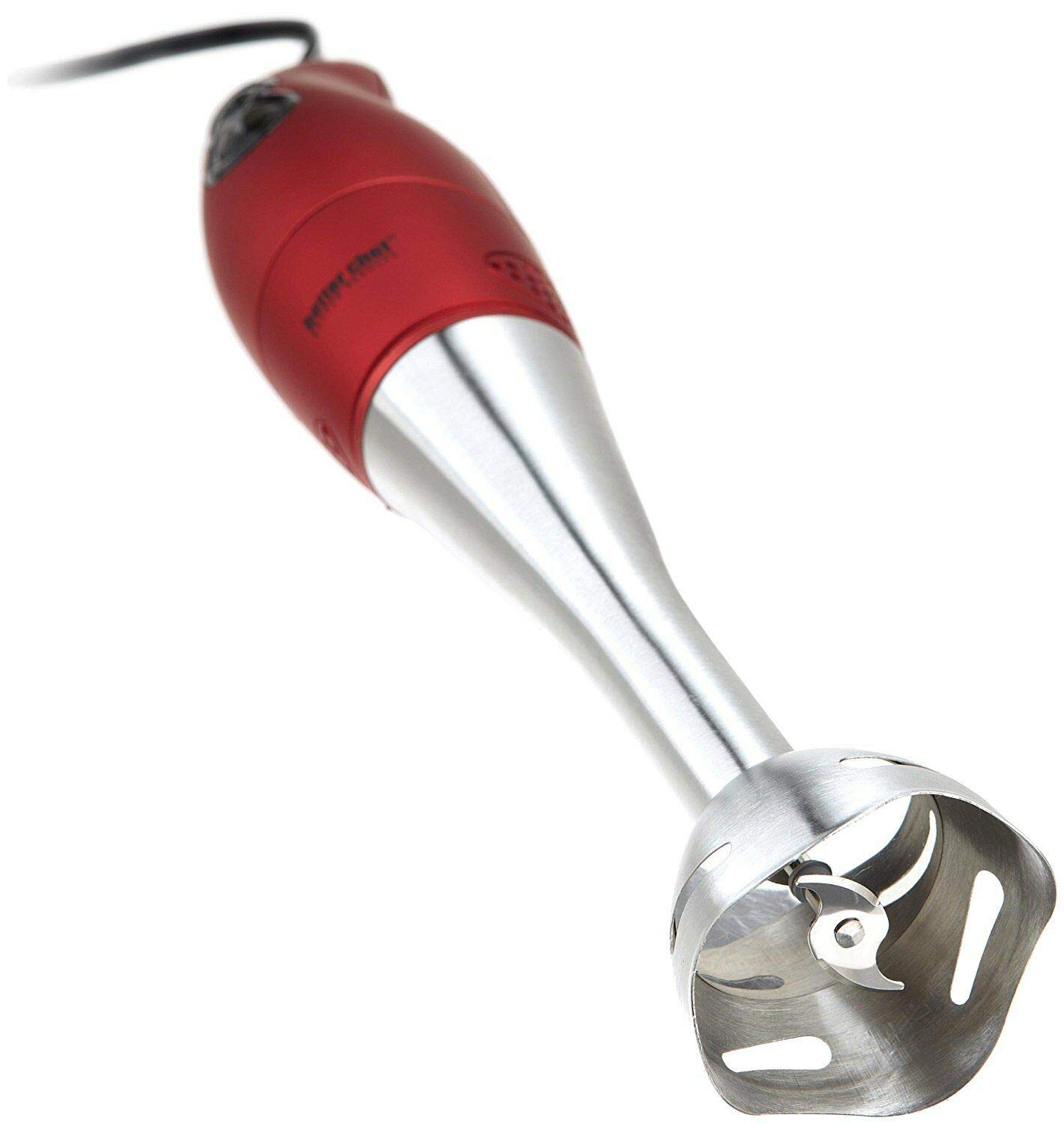 Better Chef Immersion Blender with Whisk Attachment | 2-Speed 200-Watt Motor | Stainless Blending & Whisk Attachment | Rubberized Grip | Measuring Cup (Red)