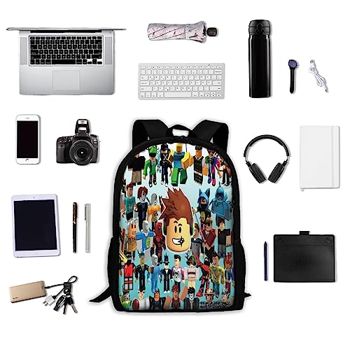 CNLAUKY Gamer Backpack 17 Inch, Anime Backpack Large Capacity Travel Backpacks Light Schoolbag for Boys Girls Camping Hiking (Blue)