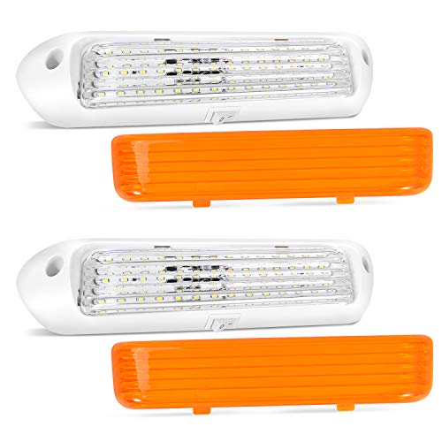 BlueFire Upgraded Super Bright 12V LED RV Porch Lights RV Exterior Lights Porch Utility Light RV Lights with Switch, Clear and Amber Removable Lens for RV, Trailer, Camper (2 Pack) (Warm White - 2PCS)