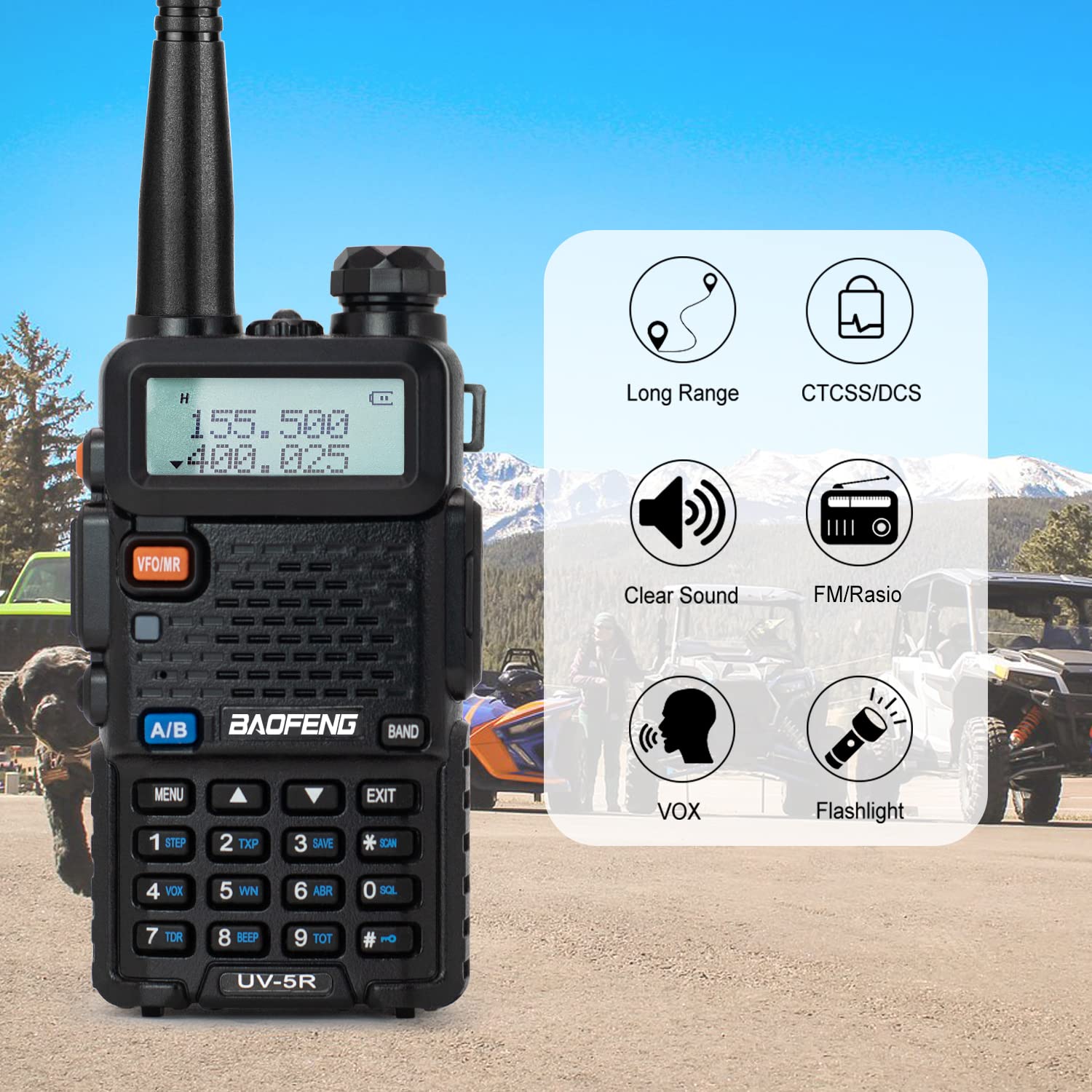BAOFENG UV-5R Ham Radio 8W with 2 Rechargeable Batteries, Long Range Handheld Ham Radios (VHF & UHF) with Programming Cable and Earpiece(2Pack)