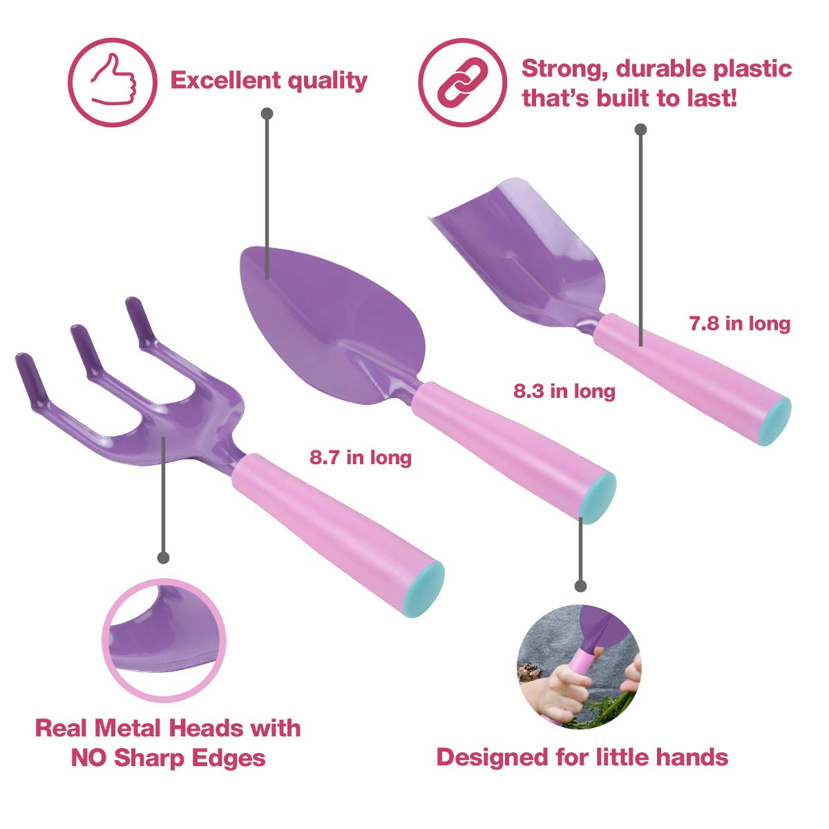 Kids Gardening Tool Set Bundle Includes 2 Color Variations (Pink and Blue) and a Delightful How to Garden Tale Board Book in Each Toy Set