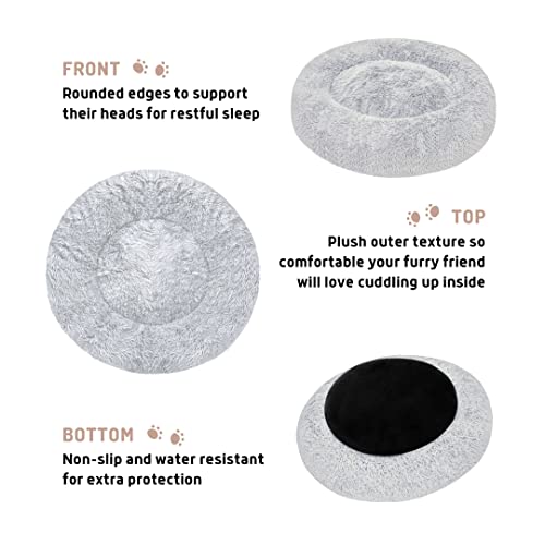BLUSH PAWS Extra Calming Cozy Round Donut Pet Bed - Anti Anxiety for Cats & Dogs. Orthopedic, Self-Warming Shag or Lux Fur with Nonslip Bottom, Soft, Machine Washable (Medium 32", Frost)