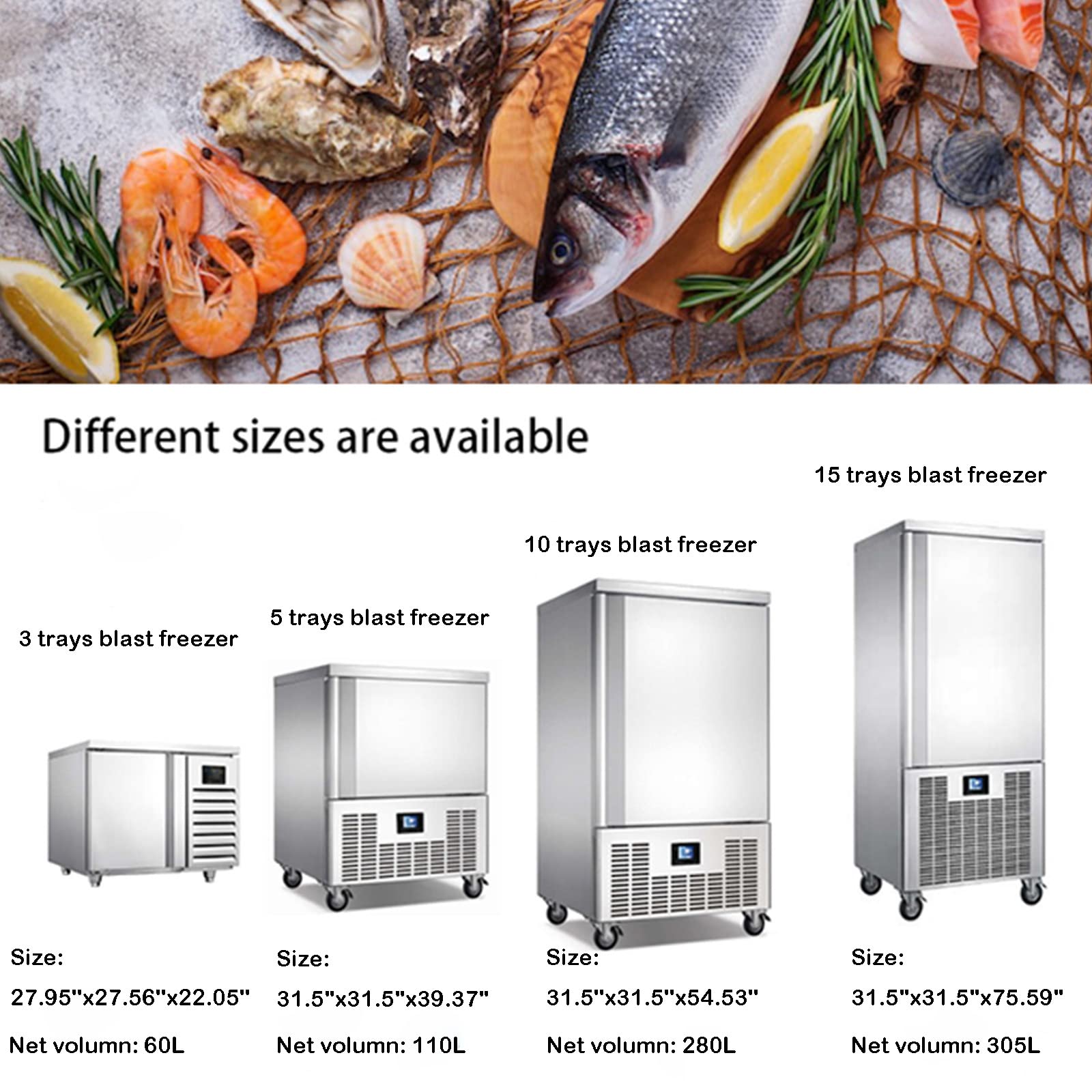 Kolice Commercial 5 Trays Blast Chiller & Freezer, Chest Freezer, Blast Freezer, Dumpling Freezer, Batch Freezer for Pastry, Hard ice Cream, Chicken, Fish, Dessert etc. -40°F