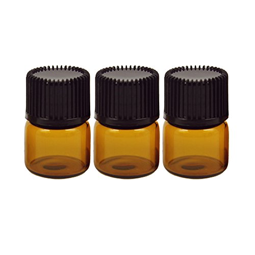YIZHAO 1ML(1/4 dram) Amber Essential Oils Sample Bottles,Mini glass sample vial with lids, Orifice Reducers, and 2 Transfer Eye droppers-24 Pcs