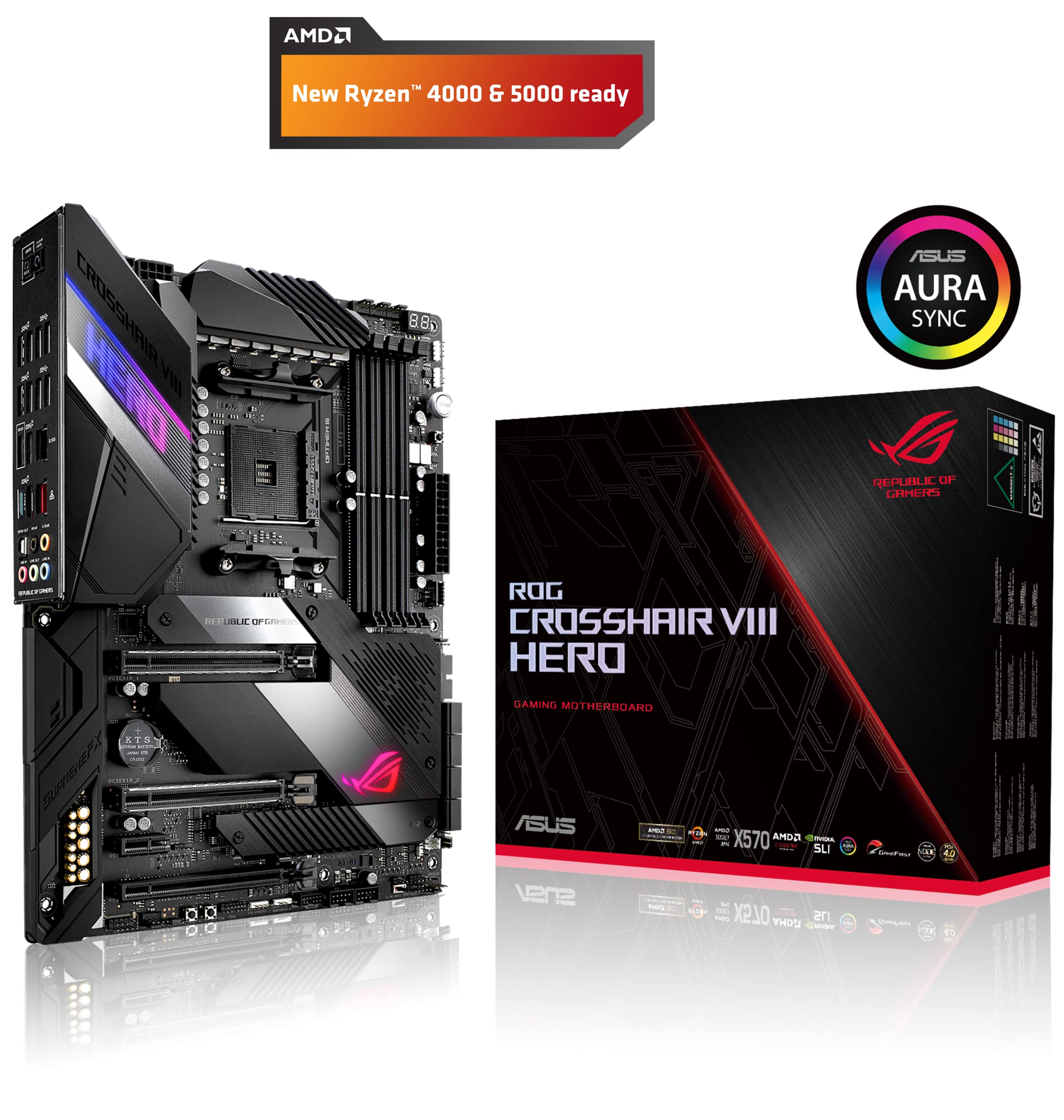 ASUS ROG Crosshair VIII Hero X570 ATX Motherboard with PCIe 4.0, Integrated 2.5 Gbps LAN, USB 3.2, SATA, M.2, Node and Aura Sync RGB Lighting