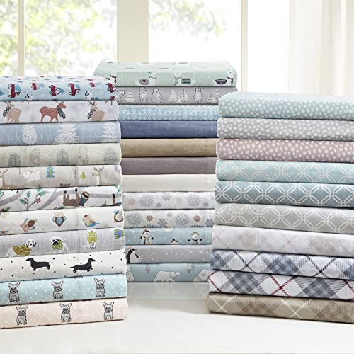 Sleep Philosophy True North Cozy Flannel Warm 100% Cotton Sheet - Novelty Print Animals Stars Cute Ultra Soft Cold Weather Bedding Set, Twin, Ivory Solid 3 Piece