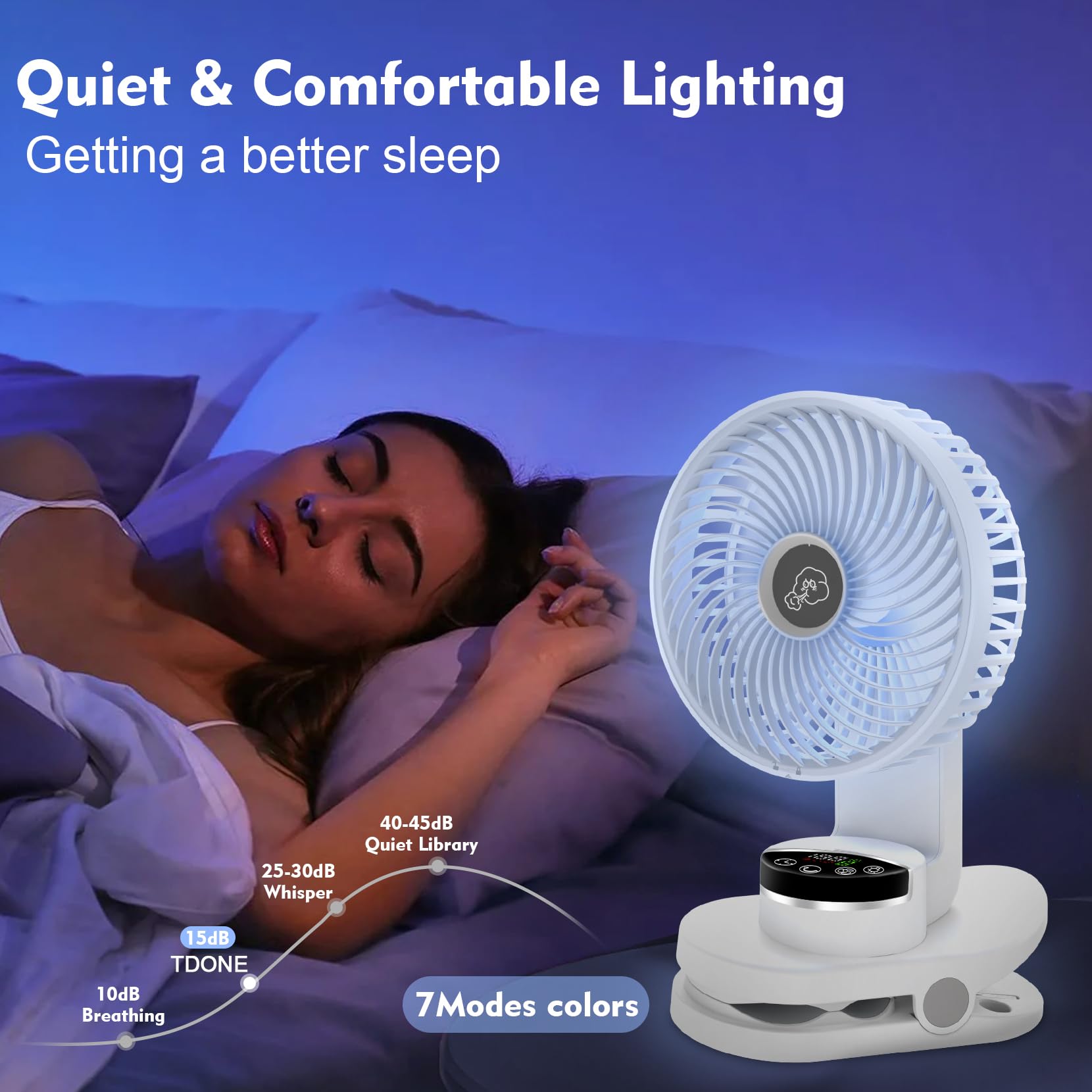 TDONE 8 Inch Clip on Fan, 10000mAh Battery Operated Desk Fan With 9 Speeds, Auto Oscillation Rechargeable Camping Fan With Atmosphere Light and Remote, USB-C Powered Fan for Office Desktop Outdoor