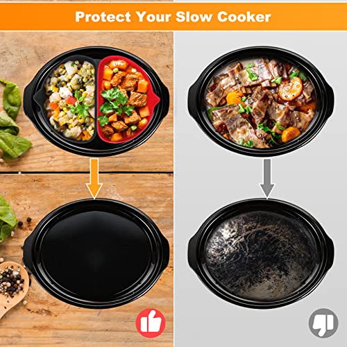 Slow Cooker Liners, Silicone Crock-Pot Liners Fit 6 QT Pot, Reusable/Leakproof/Silicone Divider Insert, Dishwasher Safe Liners for 6 Quart Oval Slow Cookers(Red+Black)