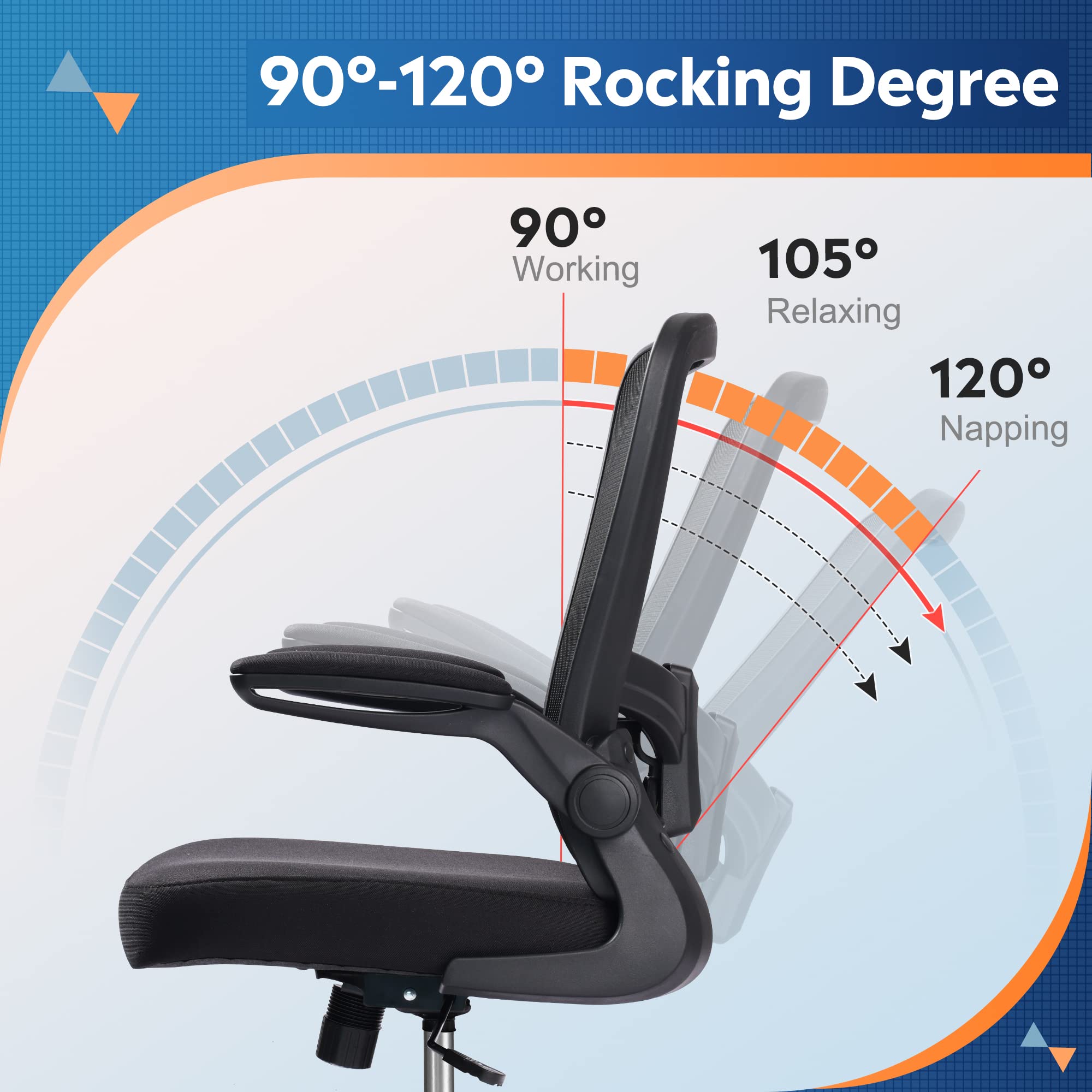 DEVAISE Mesh Office Chair, Ergonomic Computer Chair with Flip-up Arms and Lumbar Support, Tall Adjustable Desk Chair 300 lb Capacity, Black