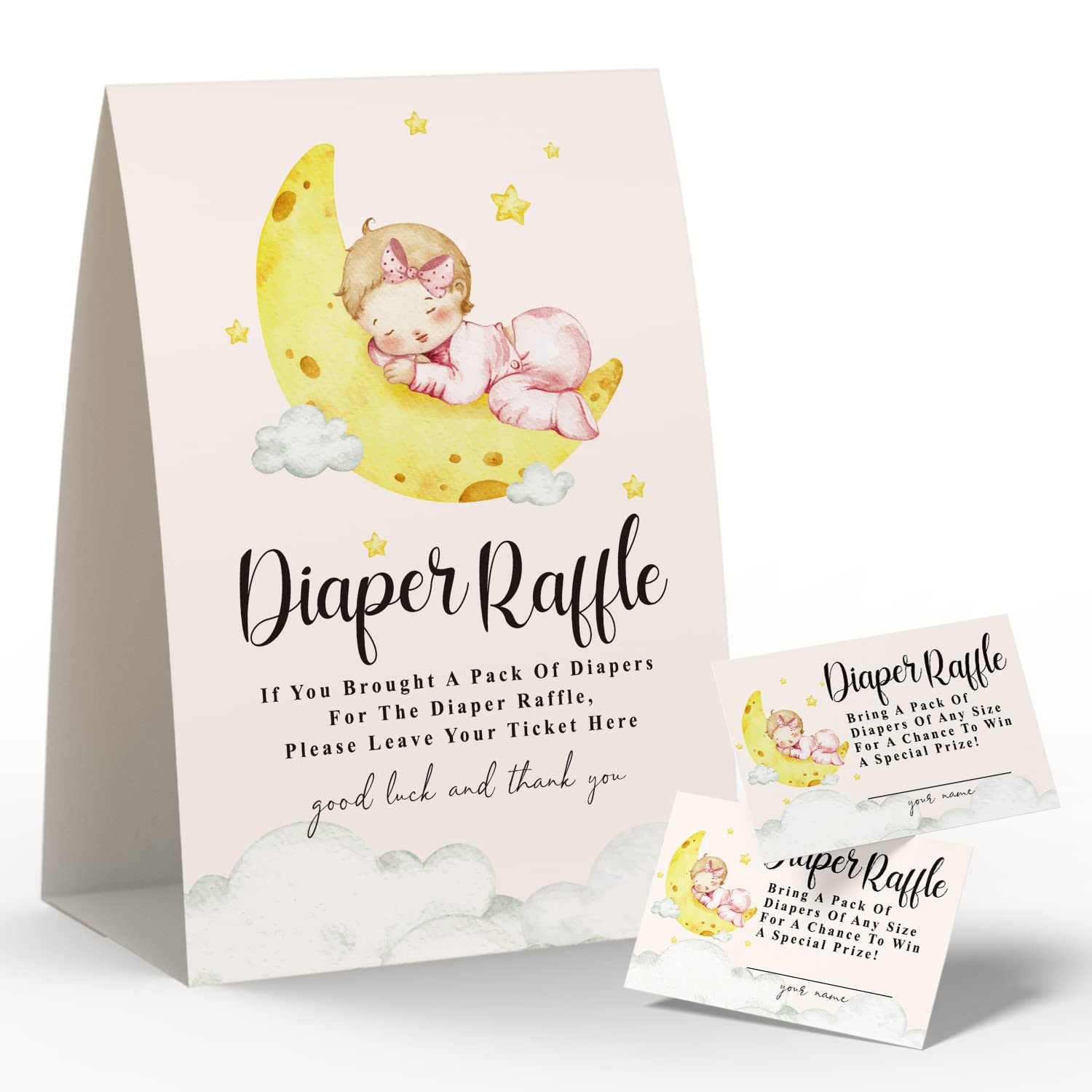Diaper Raffle Tickets for Baby Shower Sign,Baby Shower Invitations with Diaper Raffle Cards - Baby Shower Games for Girl(1 Sign with 50 Raffle Tickets) Toctose015