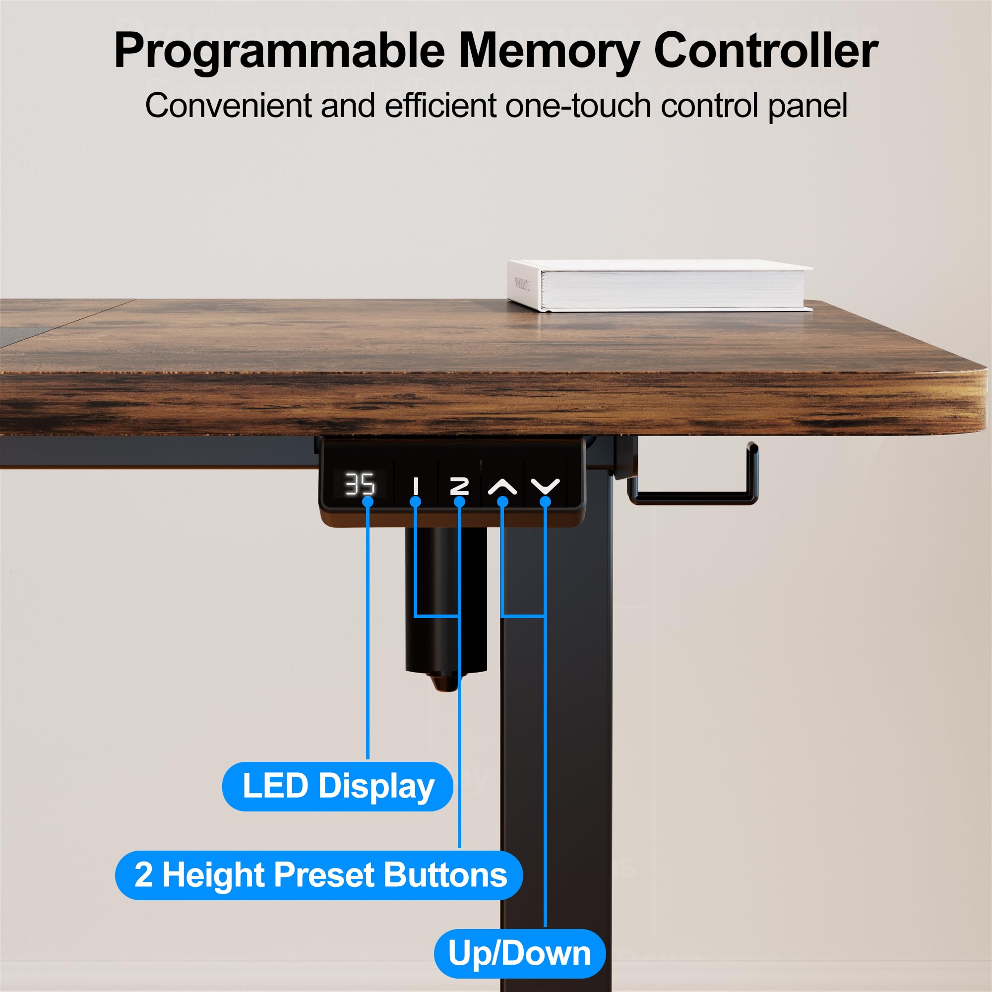 WOKA Electric Height Adjustable Electric Standing Desk, 55 x 28 Inch Sit Stand Desk with Memory Controllers, Stand up Desk for Home Office, Rustic Brown and Black Tabletop