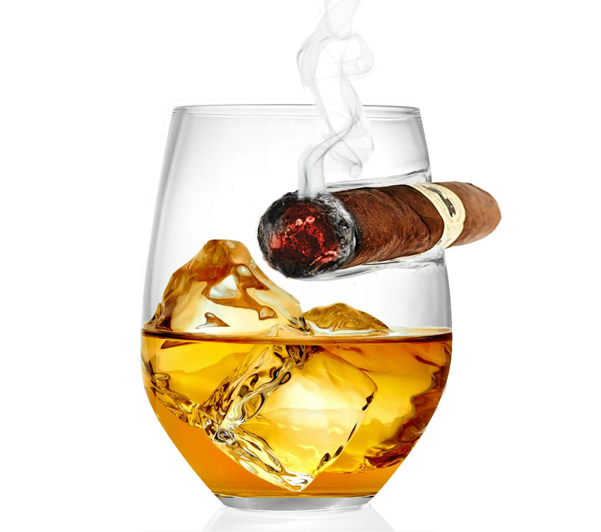 Bezrat Whiskey Cigar Glasses - Pack of 2-10 oz - Double Old Fashioned Round Tumbler With Side Mounted Cigar Holder Rest - Whiskey Glasses Christmas Gift (2 Pack)
