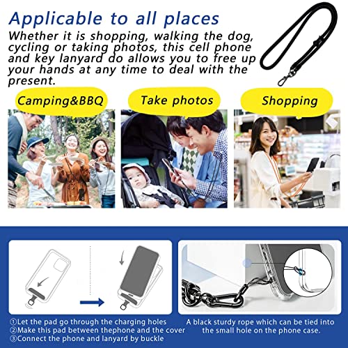 Cell Phone Lanyard, Universal Adjustable Detachable Nylon Crossbody Lanyard,Necklace Lanyard & Wrist Strap with Phone Patch for All Smartphones-7mm Thick (Black, 120cm)