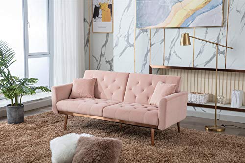 Convertible Sofa Bed Loveseat, Adjustable Couch Bed Folding Loveseat Bed Daybed Guest Bed, Modern Futon Sofa Bed Velvet Sofa,Small Love Seat Sofa for Living Room, (Pink)