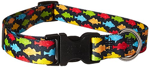 Yellow Dog Design Rainbow Fish Black Dog Collar, Large-1" Wide fits Neck Sizes 18 to 28"