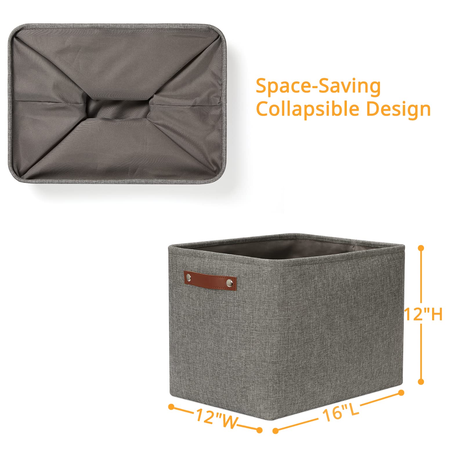 DULLEMELO Grey Storage Baskets for Organizing 2 Pack 16"x12"x12" Fabric Shelf Baskets for Gifts Empty Large Storage Organizer for Closet,Clothes,Toys,Bedroom (Grey)