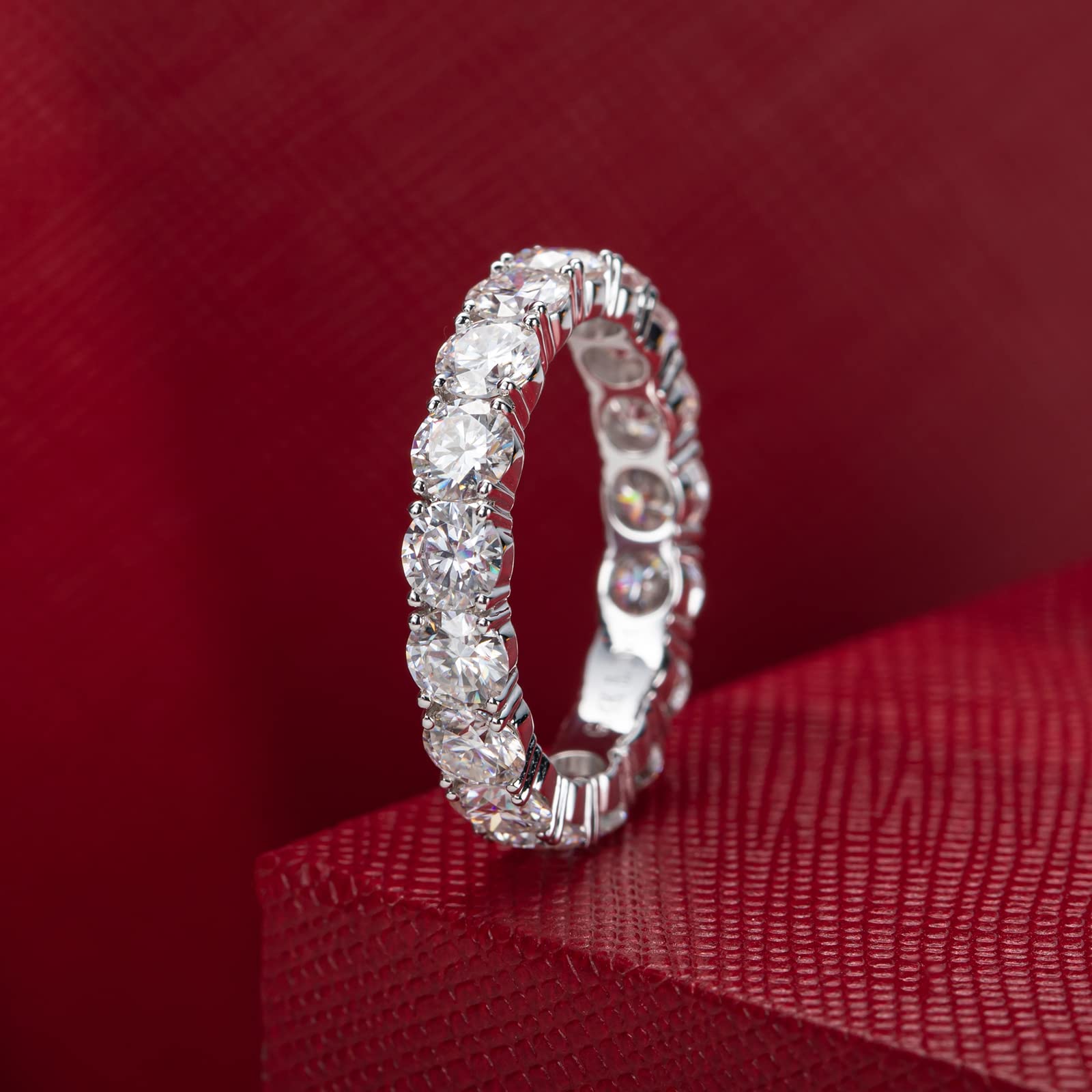 CADYNO Moissanite Eternity Ring, 5cttw D Color Lab Grown Created Diamond 14k Solid Real White Gold Eternity Wedding Band Ring for Women 8