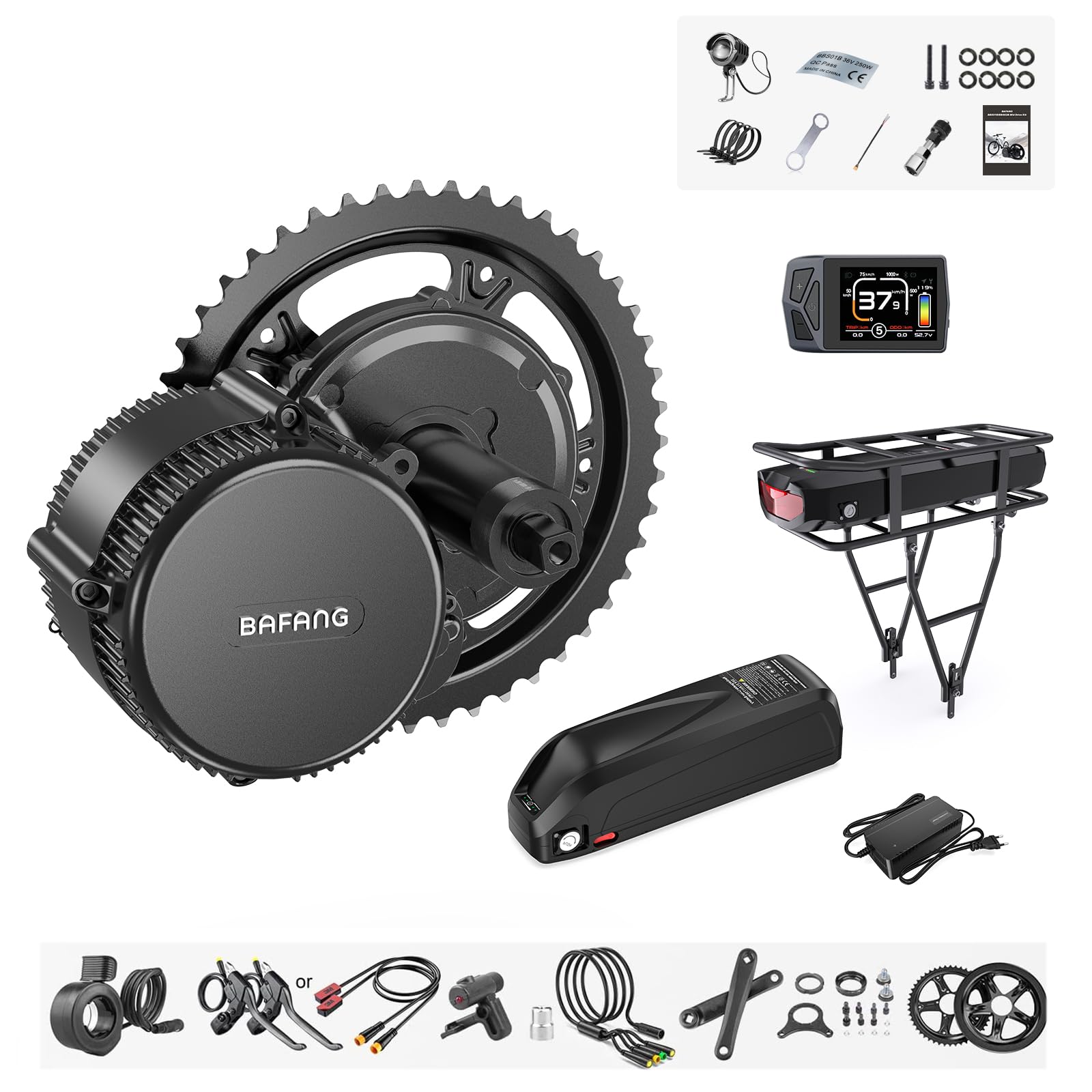 BAFANG BBS02B 36V/48V 500W Mid Drive Kit 48V Ebike Motor with DIY LCD Display/Controller Electric Bikes Conversion kit for Mountain Bike(C961 Display,No Battery)