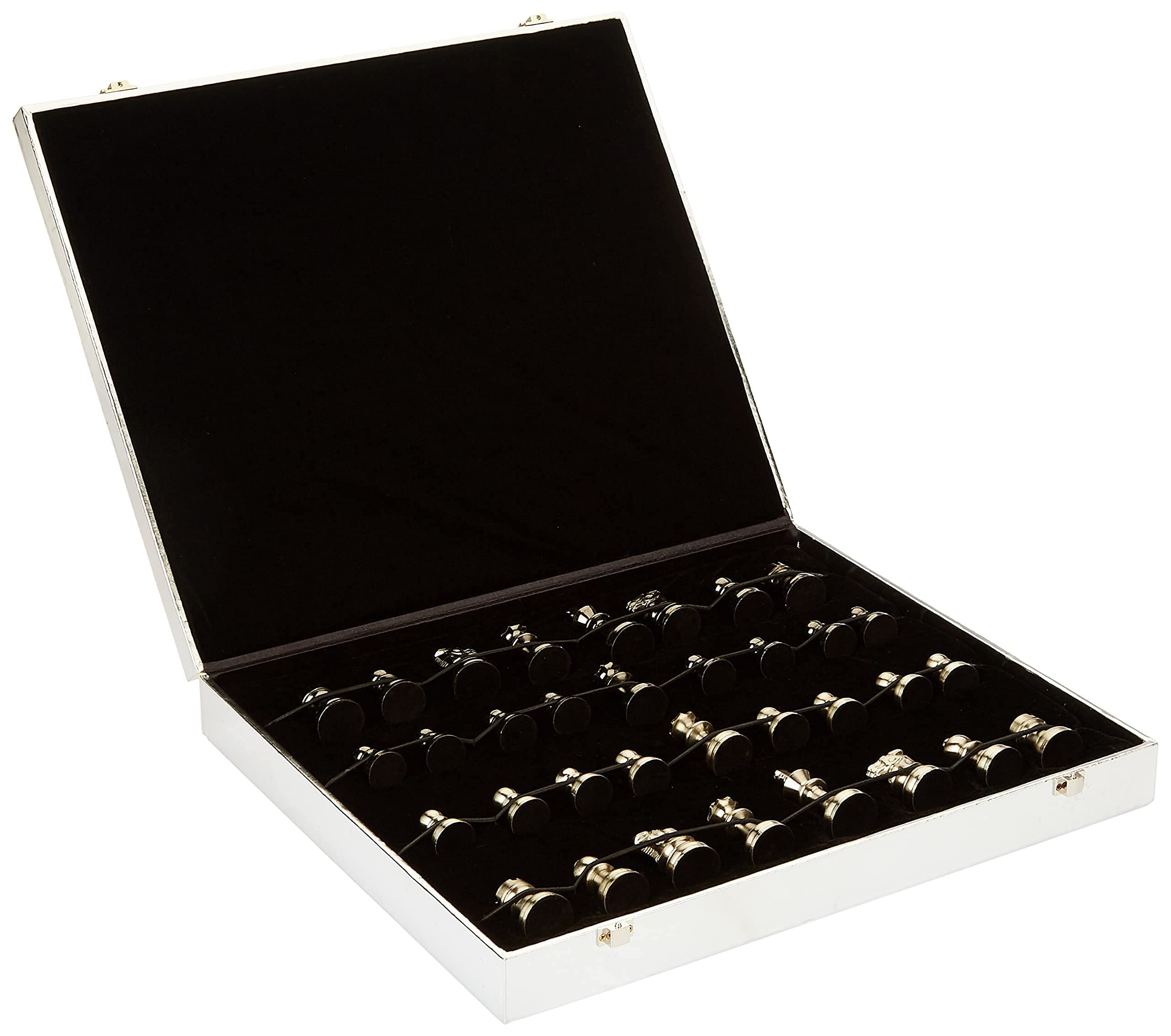 IWIS GLOBAL Chess Pieces Only No Board, 32 Large Quadruple Weighted Metal Chess Pieces with 2 Extra Queen, 2.6β King Heavy Piece, Chrome Silver-Metallic Black in Unique Gift Storage Box