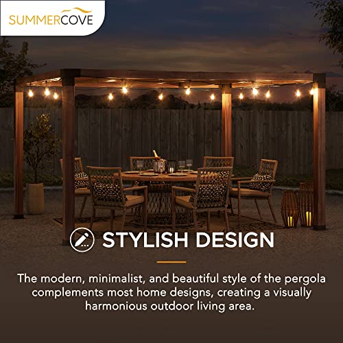Sunjoy Outdoor Pergola 10 x 12 ft. Steel Frame Pergolas with Nature Wood Grain Finish for Patio, Garden and Backyard Activities by SummerCove