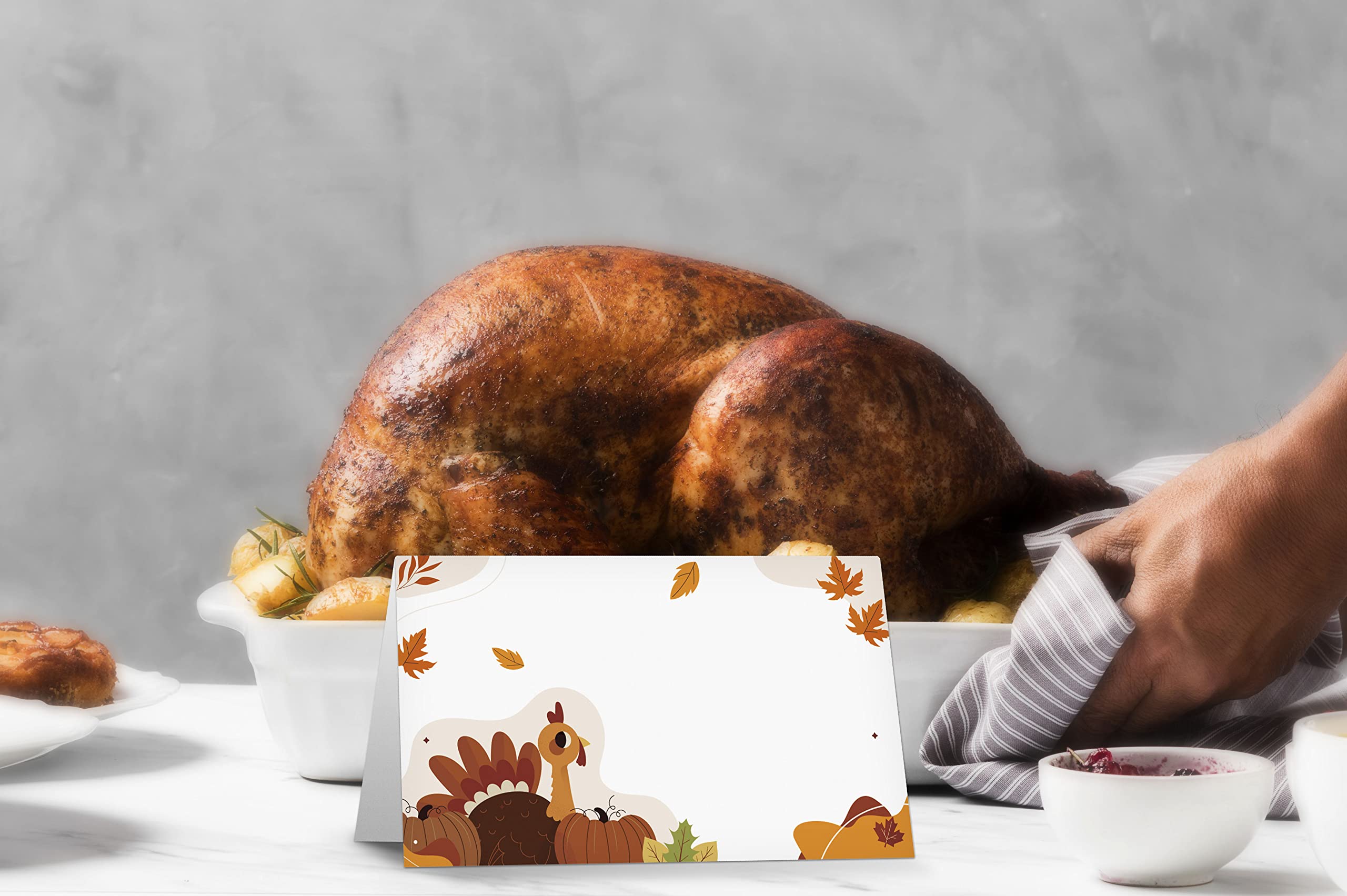 Table Place Card, Fall Thanksgiving Themed Tent Style Cards, Pack of 25 Half-Fold Reception Place Card with Turkey, Perfect for Thanksgiving Dinner, Party, Birthday, Wedding, Banquet A08