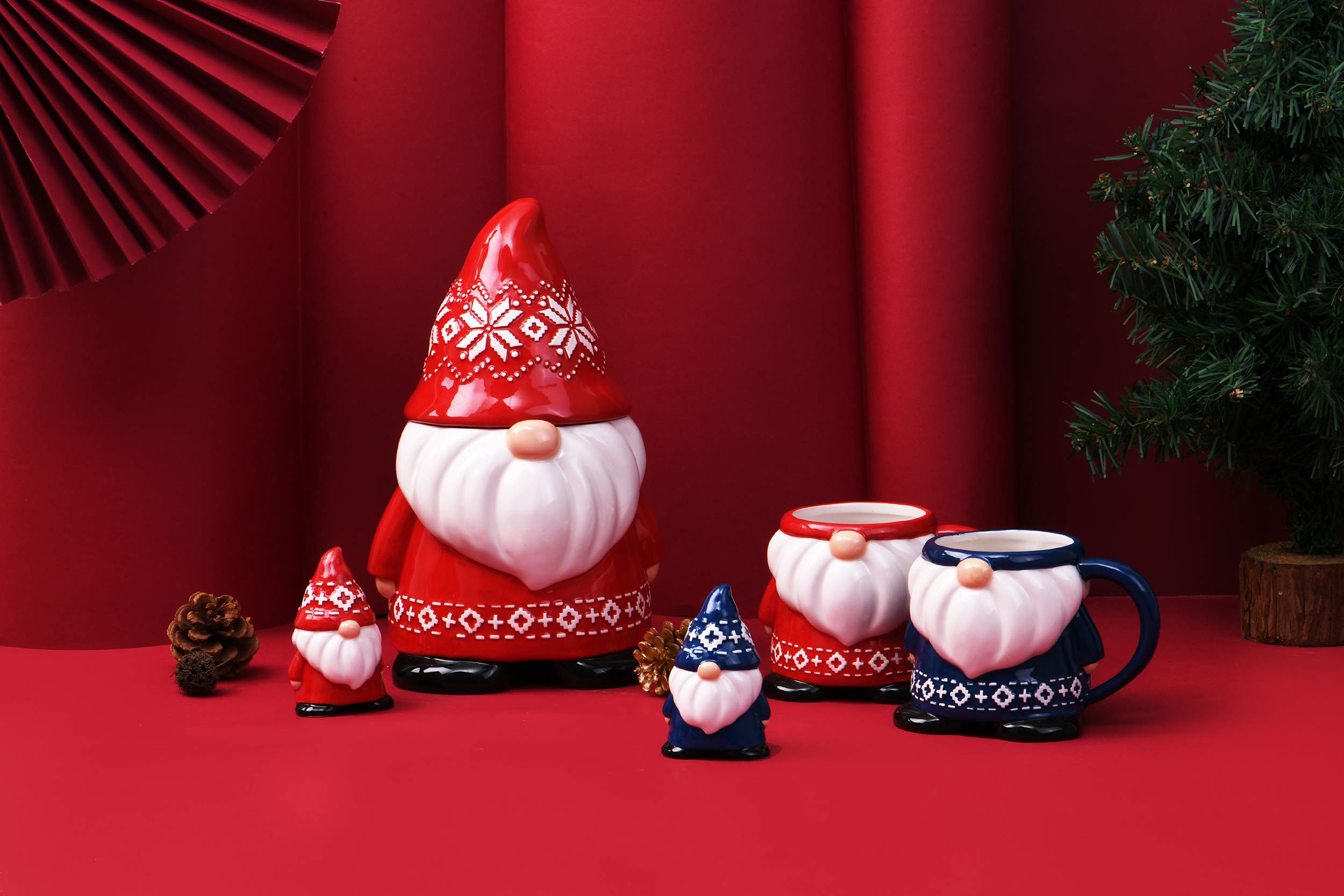 Bico Red Christmas Gnome 11 inch Air Tight Cookie Jar, Handpainted, Dishwasher Safe, Holiday Accent for Kitchen Counter