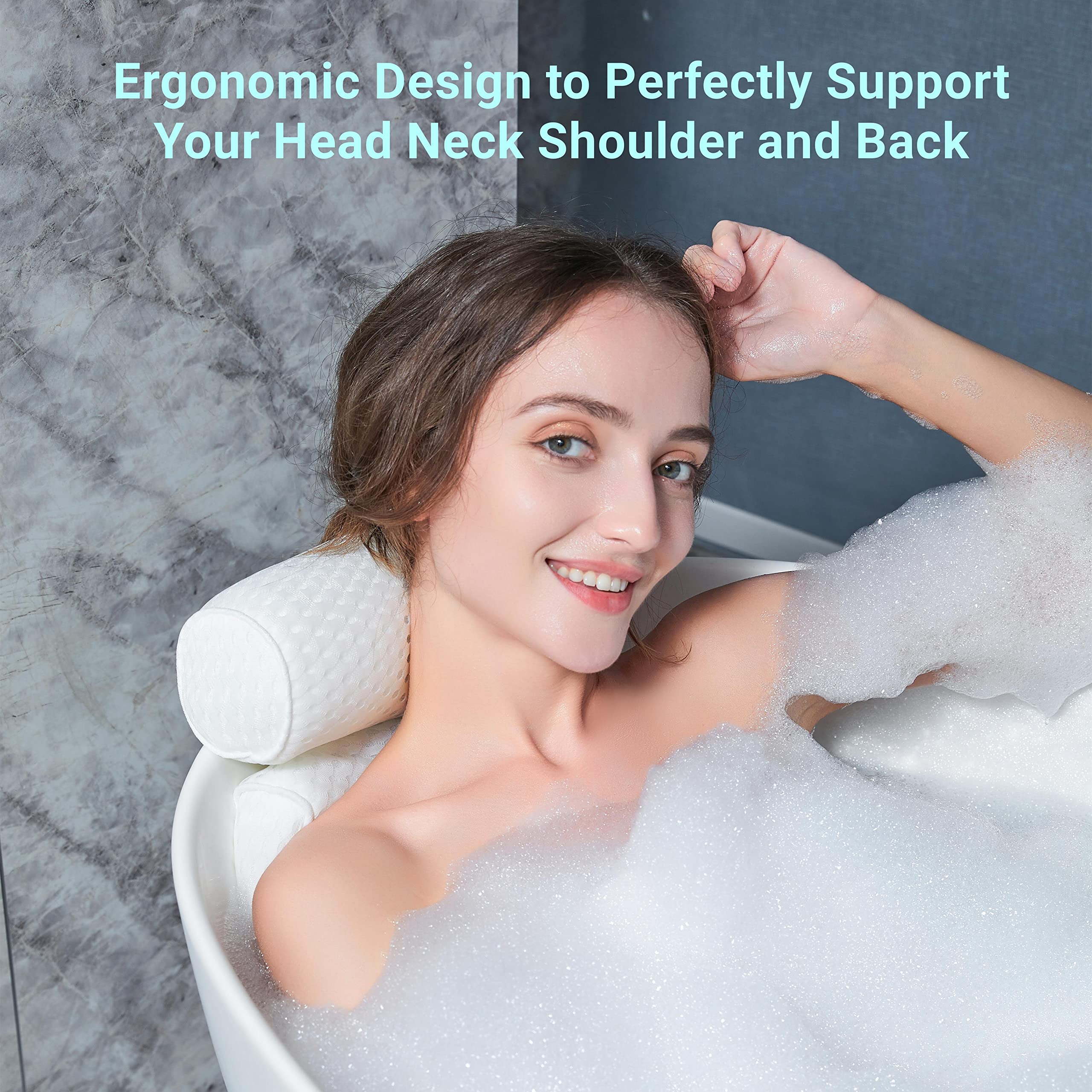 CAICFYIN Bathtub Pillow for Men and Women,Bath Pillows for Tub with 4D Waterproof Air Mesh Material Technology and 7 Non Slip Suction Cups,Bath Pillows for Tub Neck and Back Support