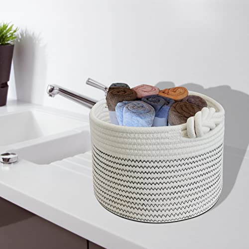 Small Woven Basket,Round Cotton Rope Shelf Storage Basket,Decorative Round Bin for Nursery Bedroom Bathroom,Cute Cat Dog Toy Organizer Basket,10 x 10 x 7 inch Empty Gift Basket
