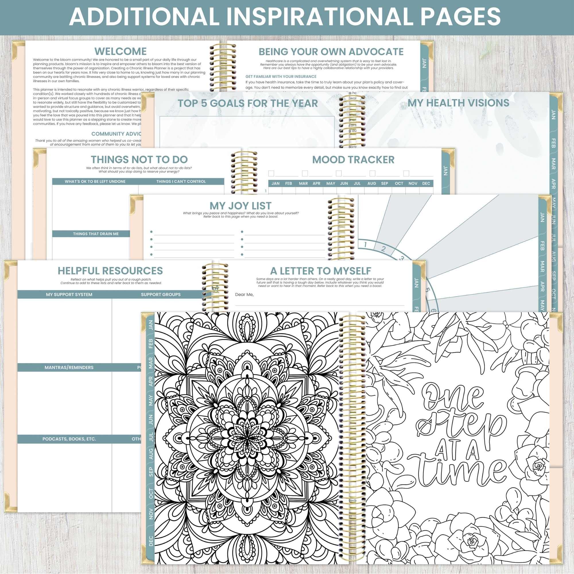 bloom daily planners Undated Chronic Illness Planner & Medical Journal - 12 Month Pain & Symptom Tracker, Mood & Medication Log, Appointment Organizer (7β x 9β)- You Are Stronger Than You Think