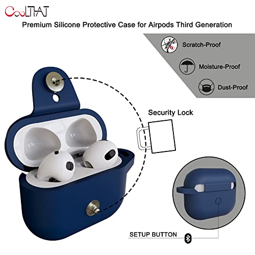 COOLTHAT 5 in One New Button Design Secured Lock Airpods 3 Case, 360° Protective Case (Upgrade in Jan. 2022) for Airpod 3rd Generation Charging Case, Supports Wireless Charging (Navy Blue)