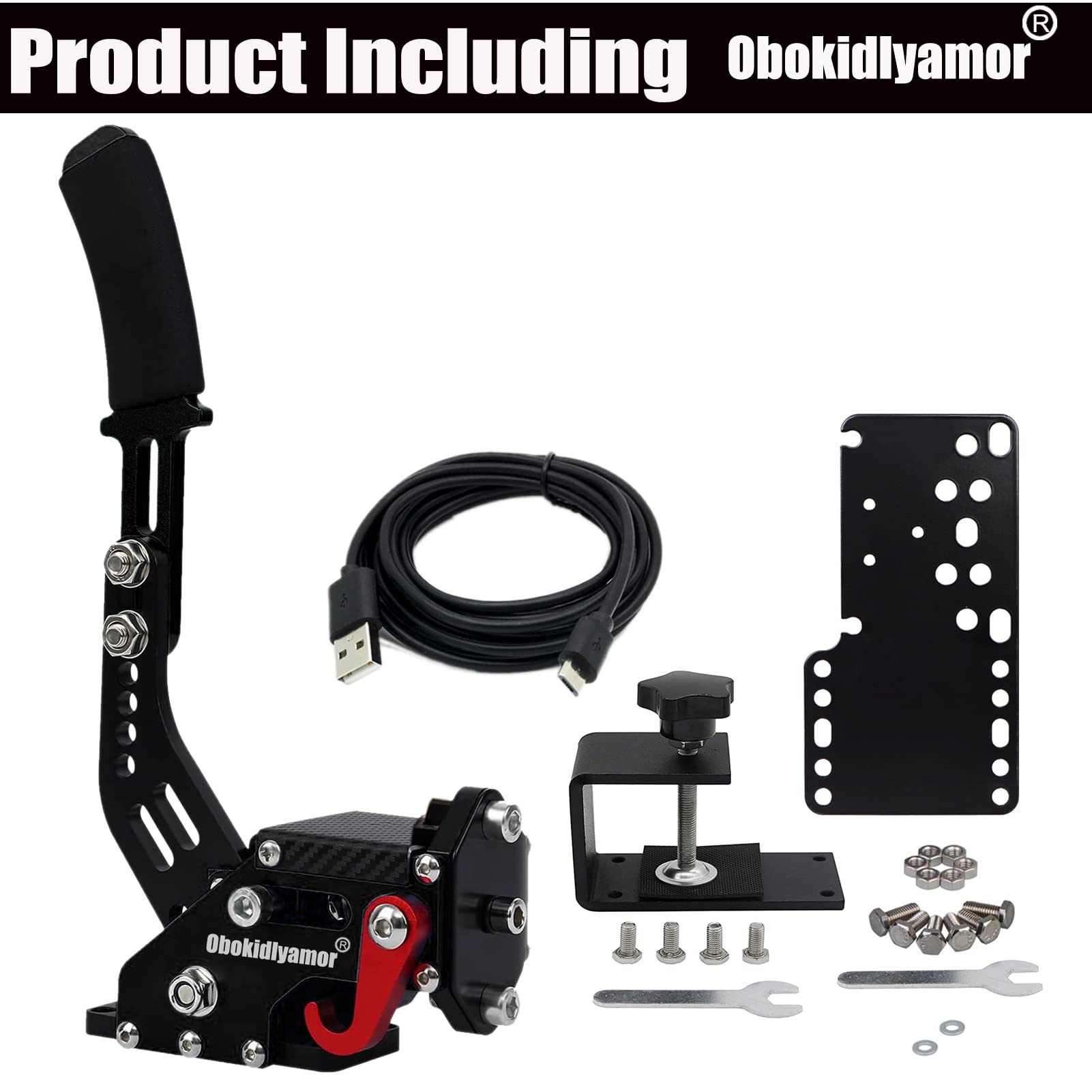 Obokidly Upgrade 2-IN-1 USB Handbrake Support G920 Compatible With XBOX ONE X/S + PC For Simracing Game Sim Rig With Stainless Steel Fixed Plate (Black-3)