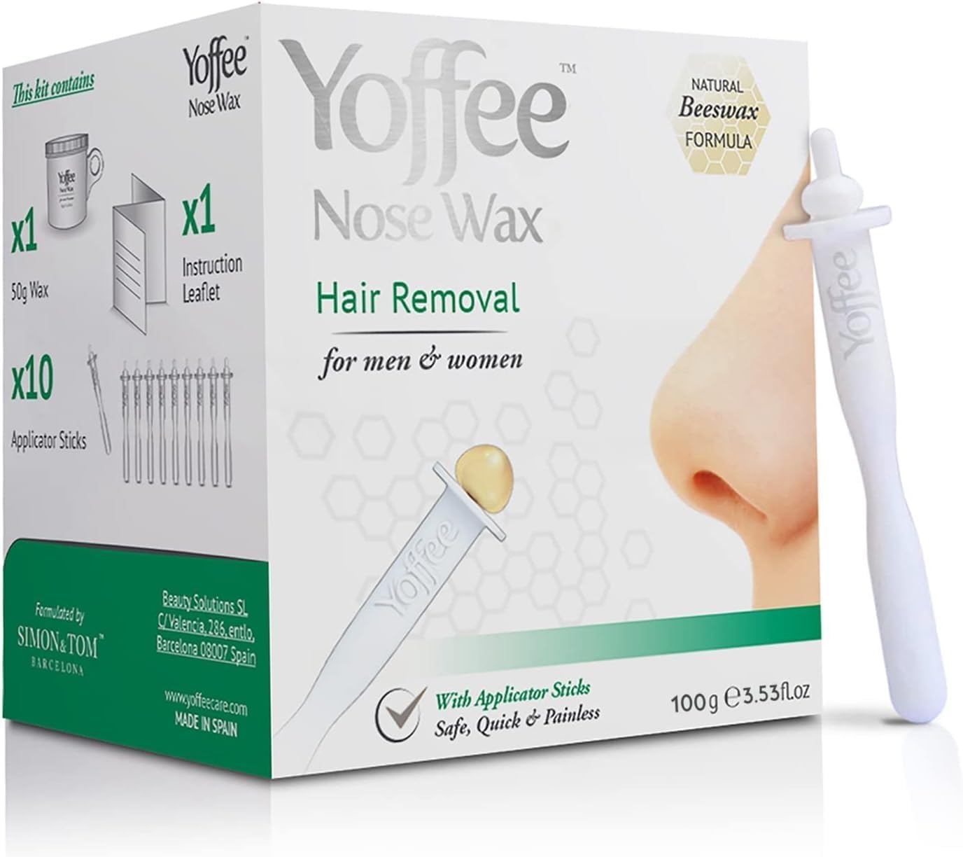 Yoffee Nose Wax Kit - Natural Bio-Beeswax & Aloe Vera Made Nose Waxing Kit for Men & Women - 10 Reusable Nostril Waxing Sticks - Painless Nose Hair Wax Removal - - Paraben & Phthalates Free