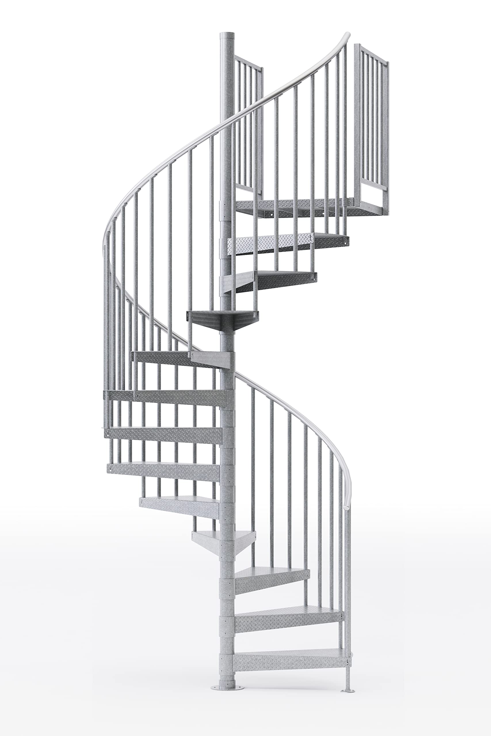 Mylen STAIRS Reroute Galvanized Exterior 60in Diameter, Fits Height 136in - 152in, 2 36in Tall Platform Rails Spiral Stair Kit