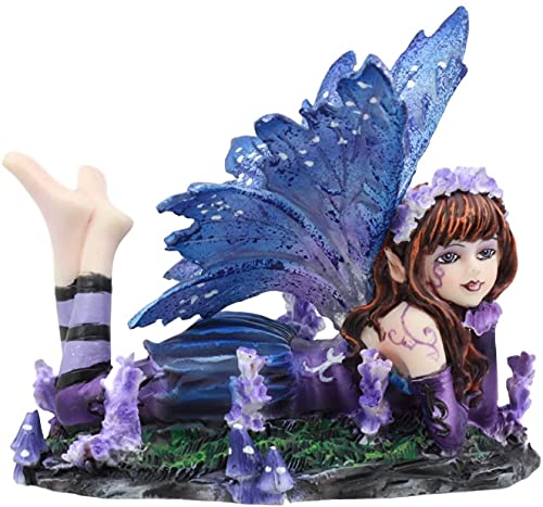 Ebros Fantasy Lavender Meadow Purple Girl Fairy Figurine 3.75" Long Faery FAE Pixie Garden Collectible Accessory