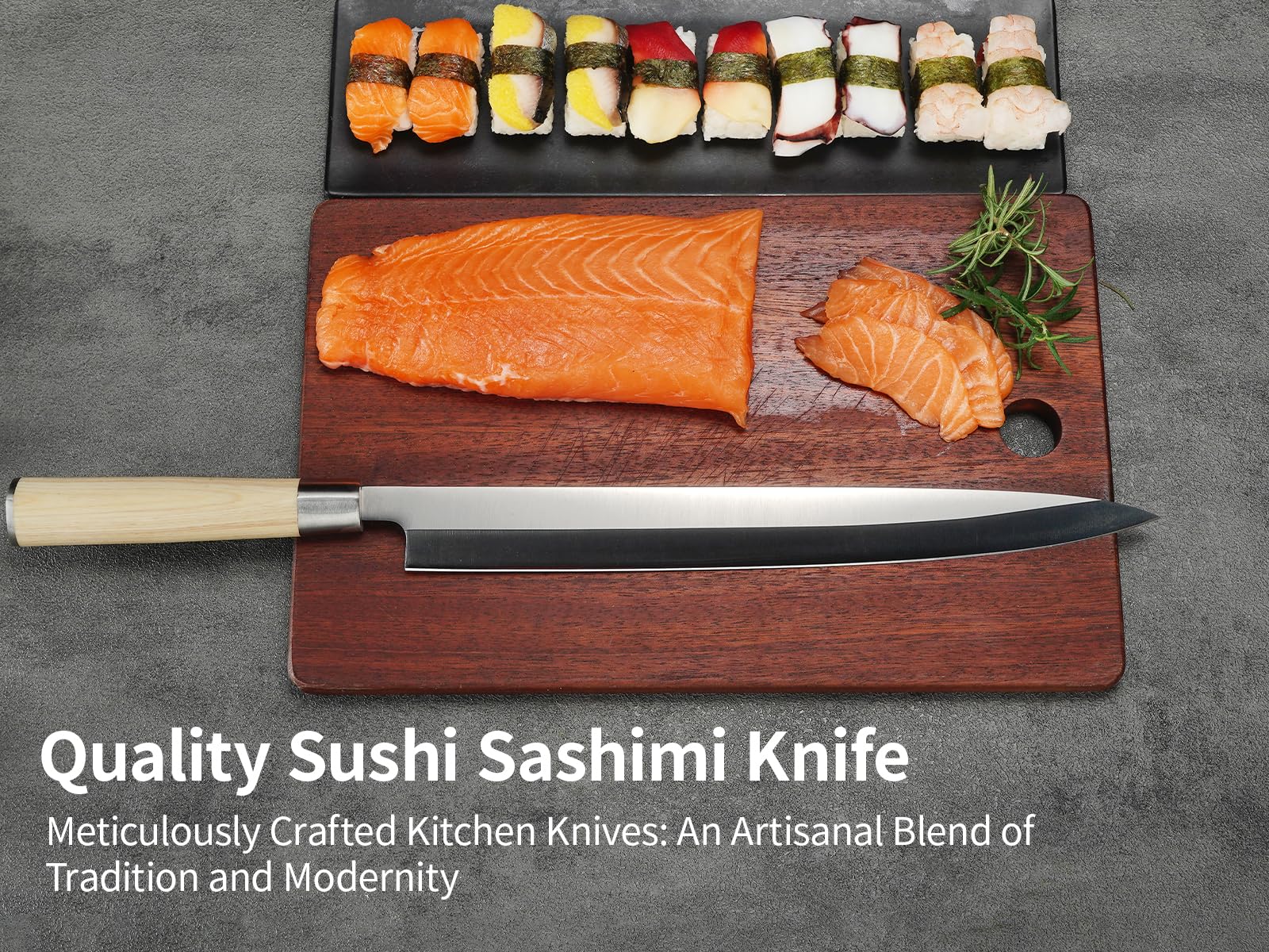 Hollory Sashimi Sushi Knife – 11.5 inch Japanese Yanagiba Slicing knife, Super Sharp Professional High Carbon Stainless Steel Single Bevel Fish Knife with Pakkawood Handle