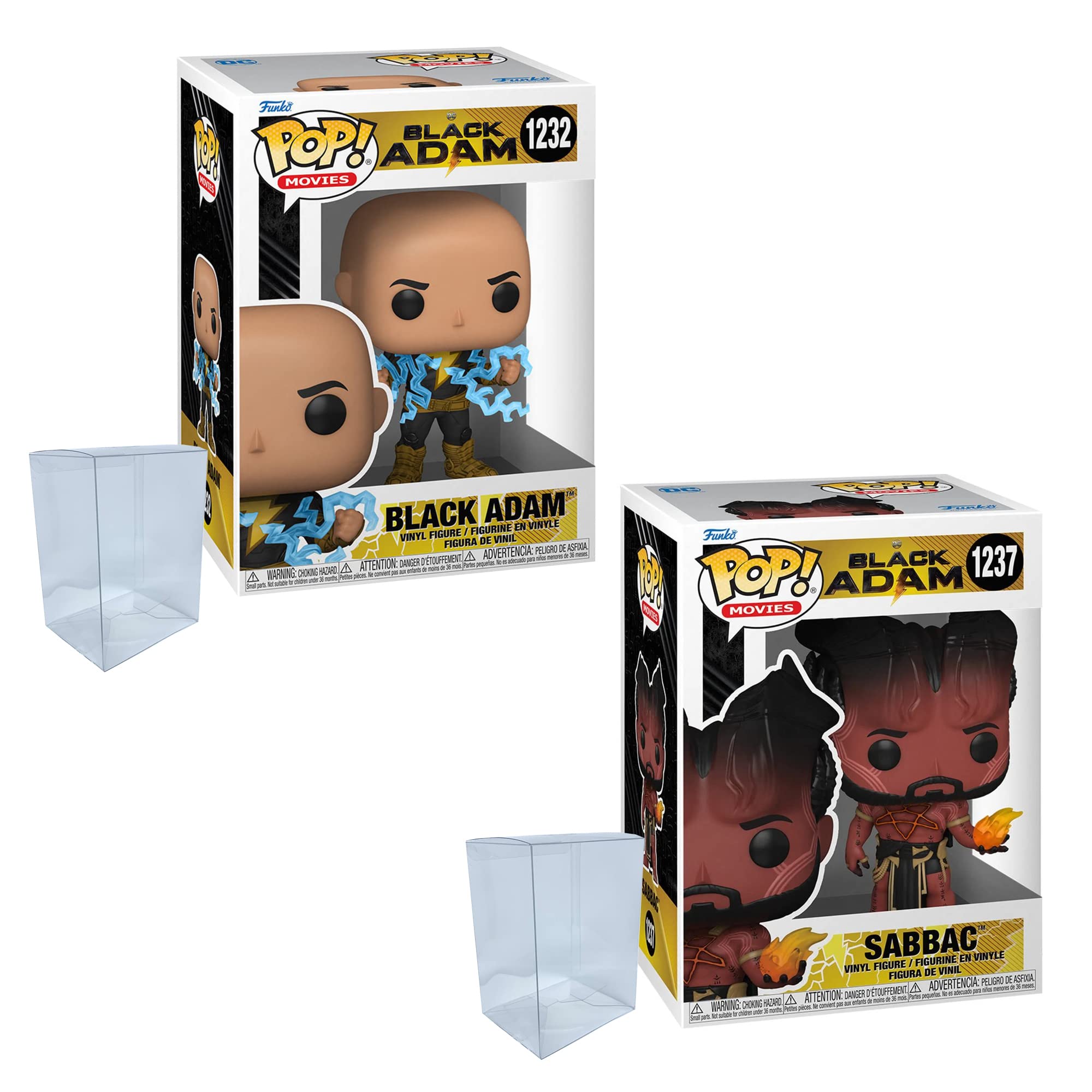 Black Adam Set of 2 Funko Pop with Protector Bundle – Includes Black Adam (Lightning) #1232 and Sabbac #1237 Pops with 2 Blue Salamander Emporium Plastic Protector Cases