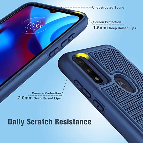 BNIUT for Motorola Moto G Pure Case: Dual Layer Protective Heavy Duty Cell Phone Cover Shockproof Rugged with Non Slip Textured Back - Military Protection Bumper Tough - 6.5inch (Navy Blue)