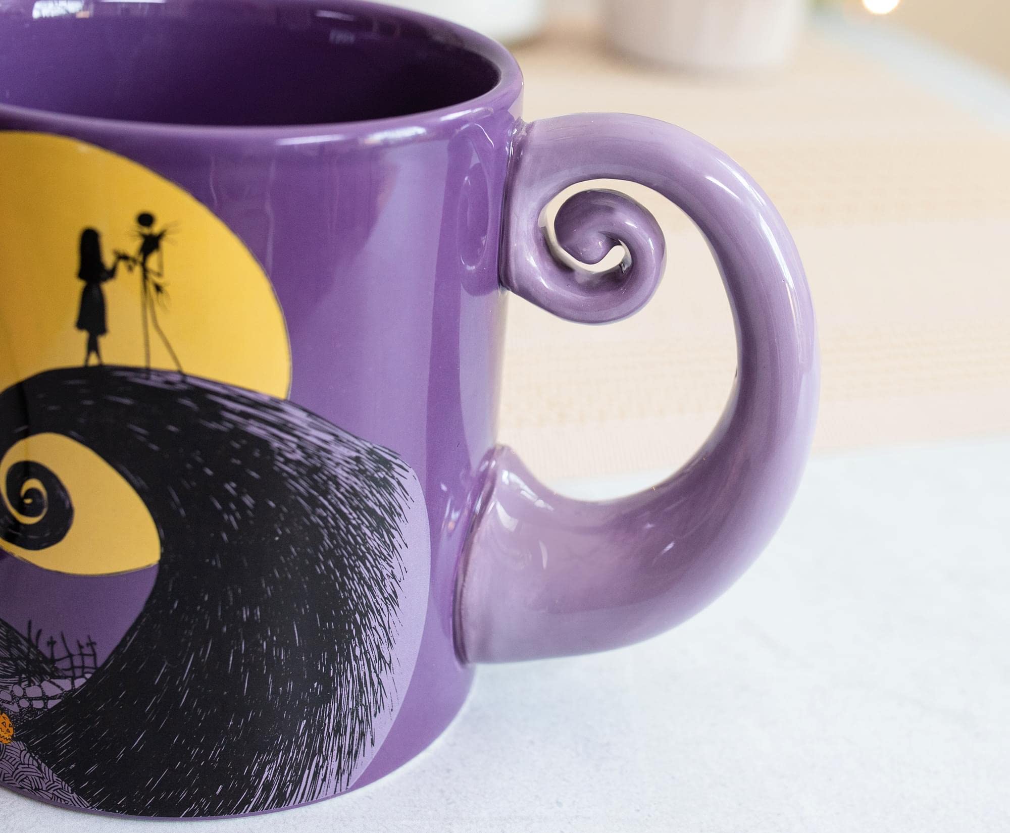Disney The Nightmare Before Christmas Jack & Sally Spiral Handle Ceramic Mug | BPA-Free Large Coffee Cup For Beverages, Home & Kitchen Essentials | Halloween Gifts and Collectibles | Holds 20 Ounces