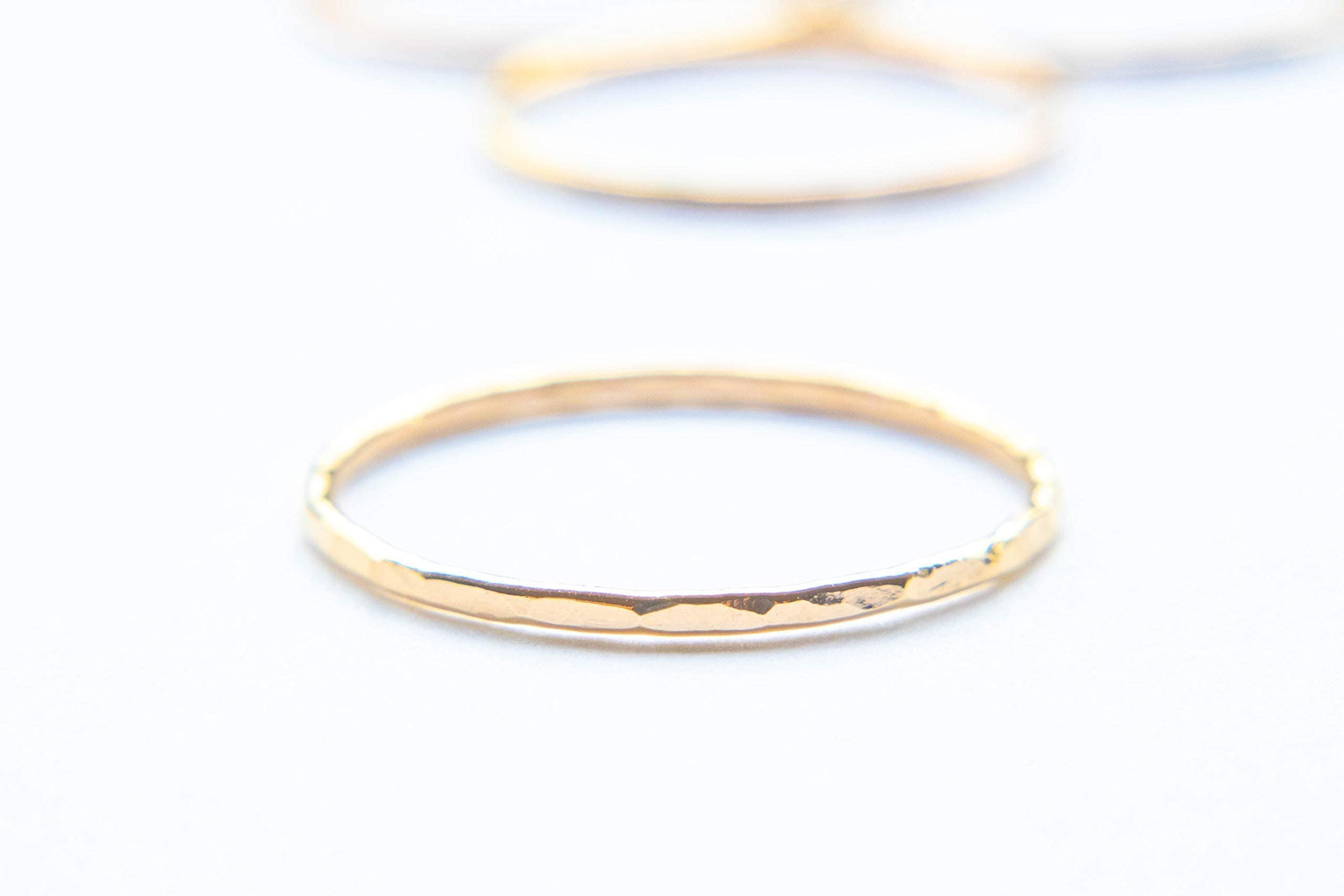 Hammered Gold Ring, Gold Stacking Rings, Minimalist Rings, Skinny Rings for Women (7, Gold Fill)