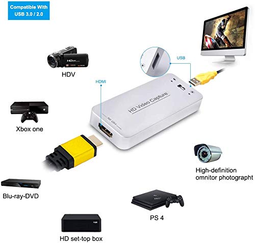 Video Capture Card, HDMI to USB 3.0 Capture Card, Analog Video Capture Dongle Device, Full HD 1080p 60FPS Live Streaming and Recording for Switch PS5 PS4 Xbox, Compatible with Windows Linux Mac OS