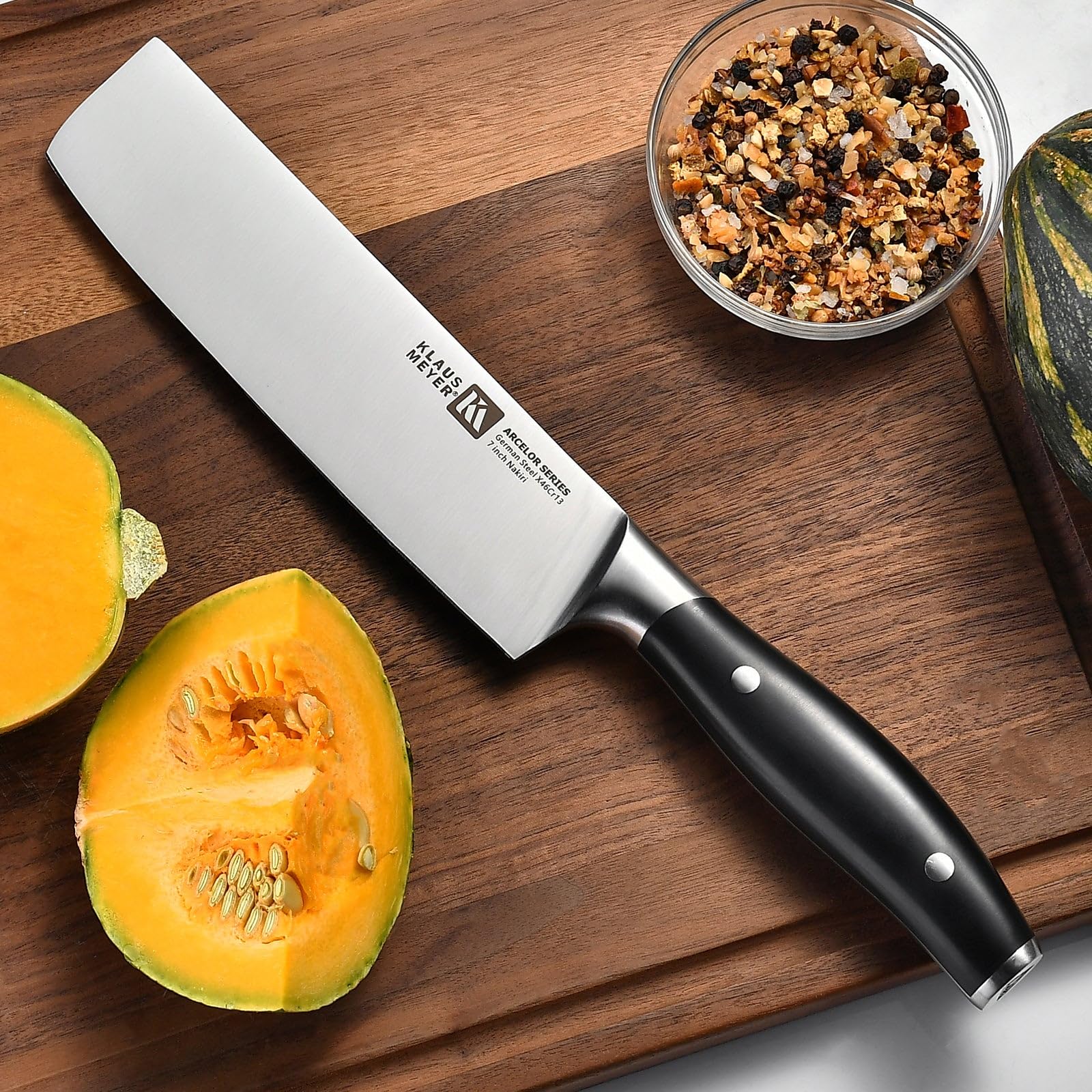Klaus Meyer Arcelor 7 inch Nakiri Knife, Vegetable Cleaver with ABS Ergonomic Handle, Exclusive German Steel Kitchen Knife