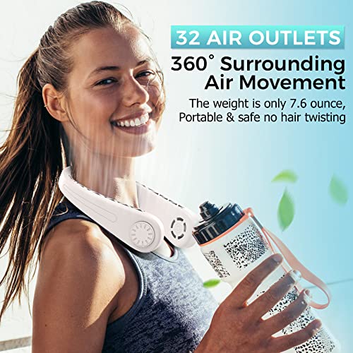 CHHID Rechargeable Portable Neck Fan, 3 Speeds Hands Free Bladeless Fan, 360°Cooling and Quiet Neck Air Conditioner, Adjustable USB Powered Personal Fan, Leafless No Hair Twisting