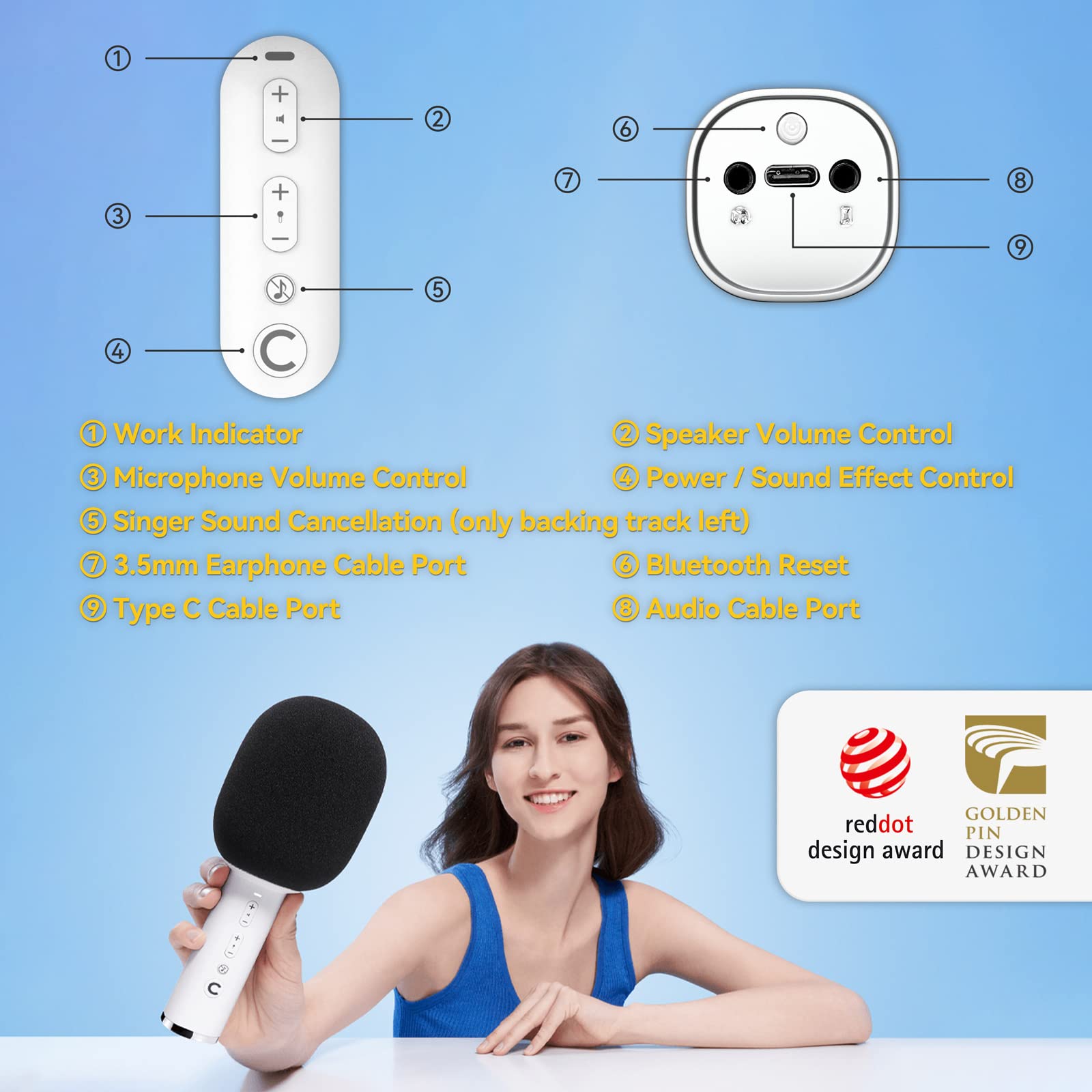 CALF Karaoke Microphone Wireless Bluetooth TWS Microphones Portable Mini Professional Handheld Mic Speaker Singing Home KTV Party Indoor Electronic Gifts for iOS Android PC C12