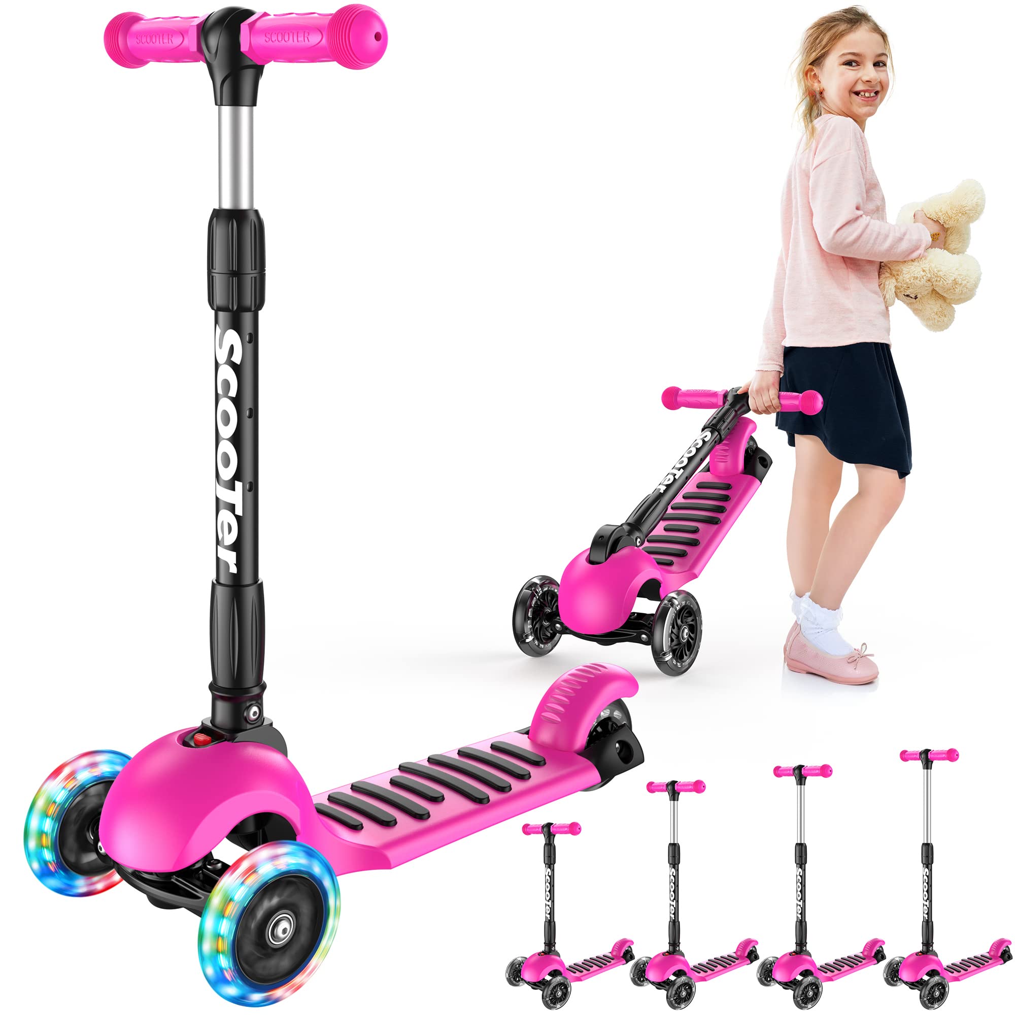 Banne Scooter Height Adjustable Lean to Steer Flashing PU Wheels 3 Wheel Kick Scooters for Kids Boys Girls (Black)