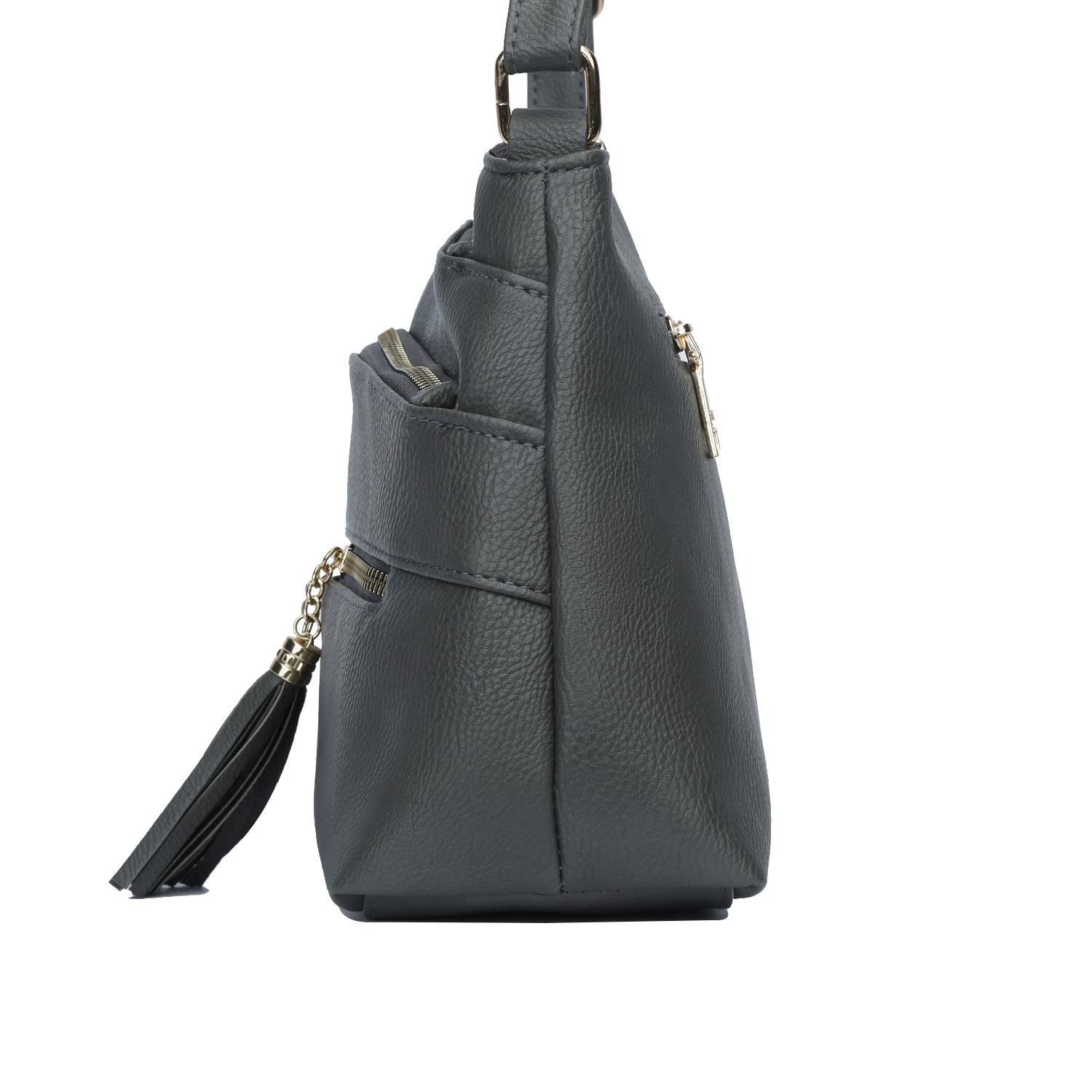 KKXIU Multiple pocket Fashion Leather Crossbody Bags for Women and Ladies Shoulder Purses with Tassel (Grey)