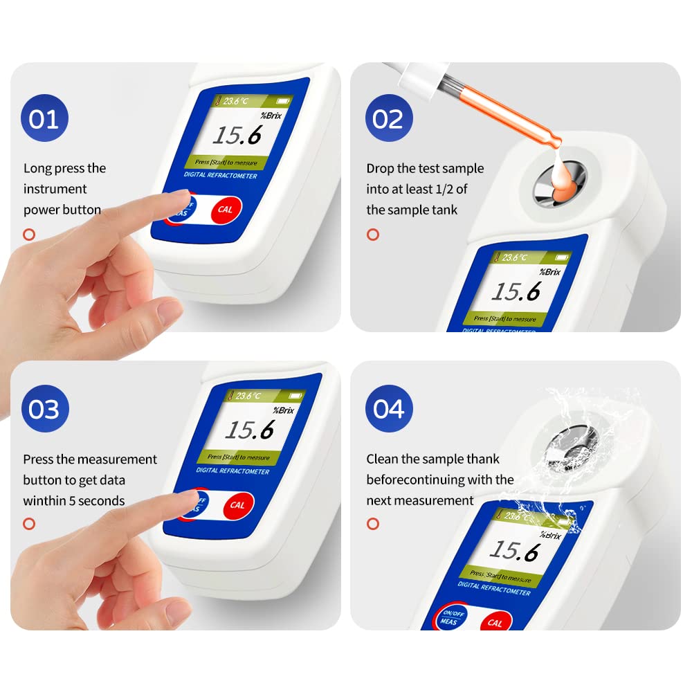 Digital Brix Refractometer Flagfront brix Meter Refractometer Automatic Temperature Compensation Brix Refractometer Range 0-55%,±0.1% Precision for Fruit Juice Coffee