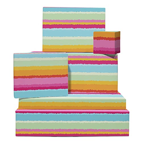 CENTRAL 23 Stripes Wrapping Paper For All Occasion - 6 Sheets Colorful Gift Wrap - Sunset Stripe - Pink Orange Yellow - For Birthday Bridal Wedding Christmas - Comes With Fun Stickers