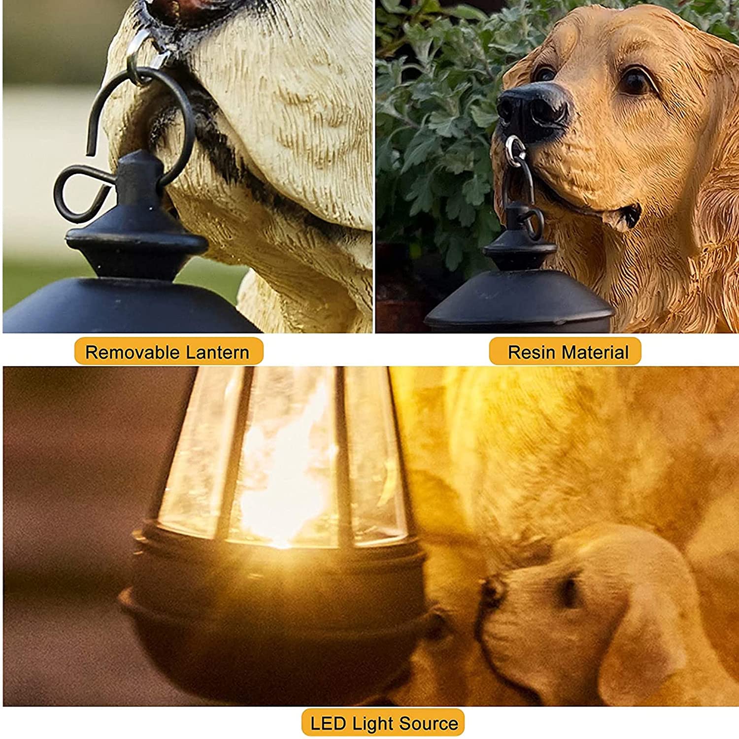 JeeKoudy Outdoor Statue with Solar Lights, Rottweiler Dog Garden Statues with Solar Lantern Home Garden Decoration Windproof Lamp Outdoor Lighting Decor